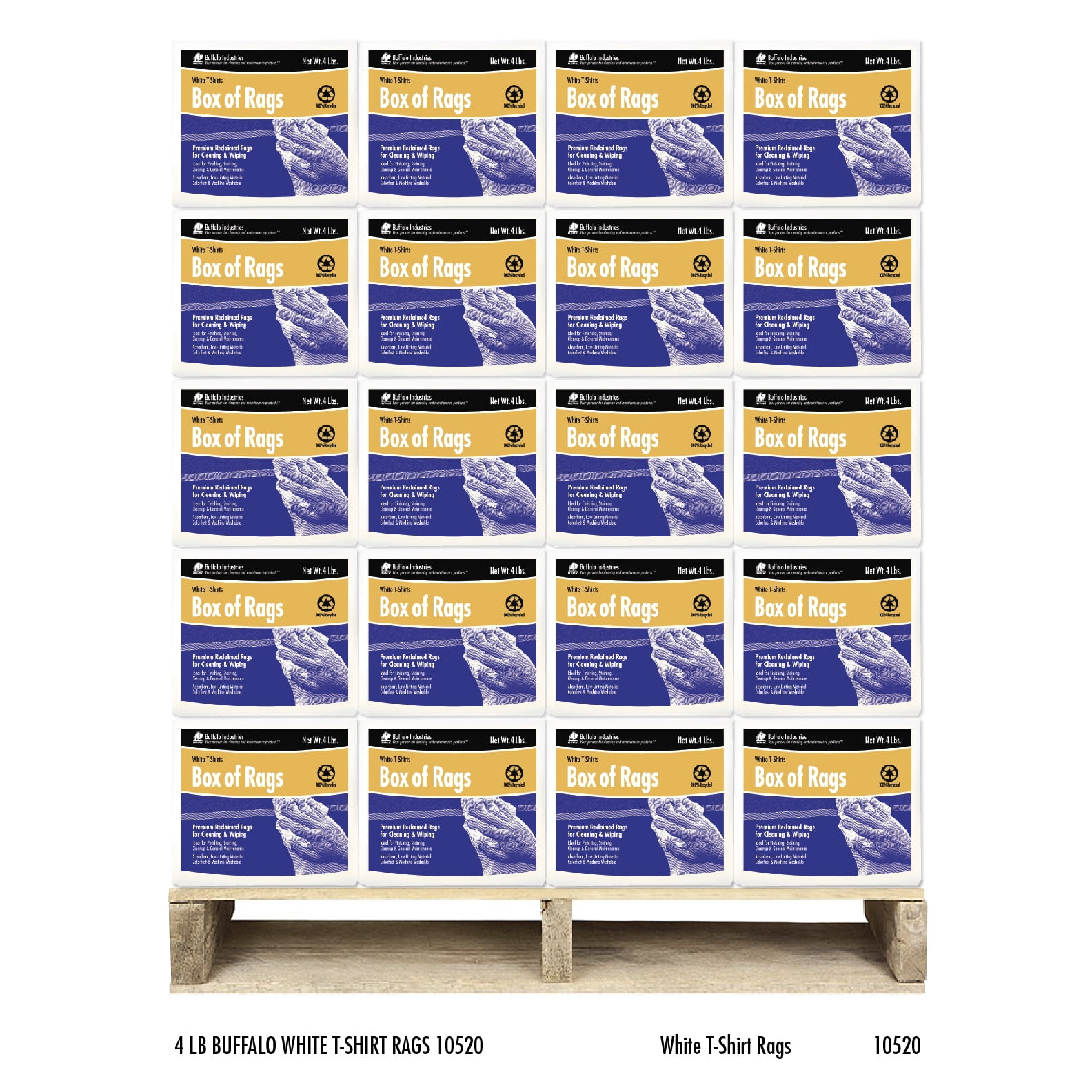 Pallet (120 ct) of 4 lb Buffalo Industries 10520 White Tee-Shirt ...