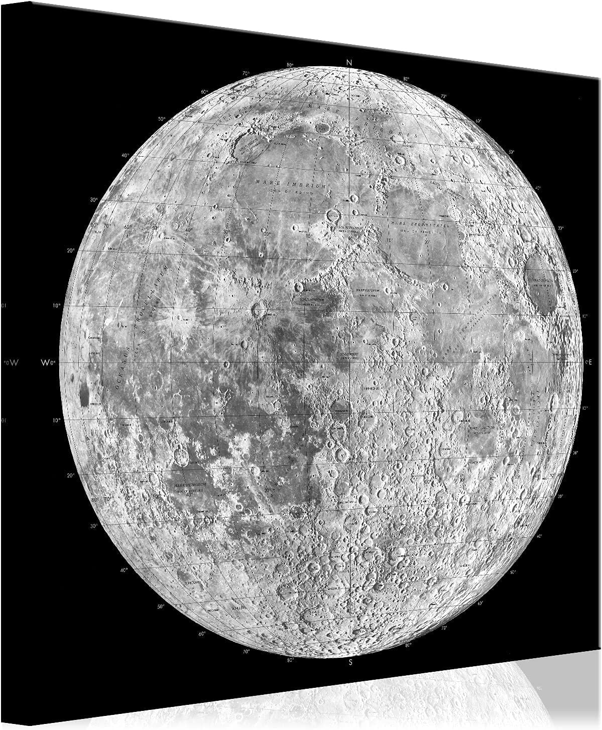 Pallet Works Moon Map - Large Square Lunar Image Stretched Canvas Art ...
