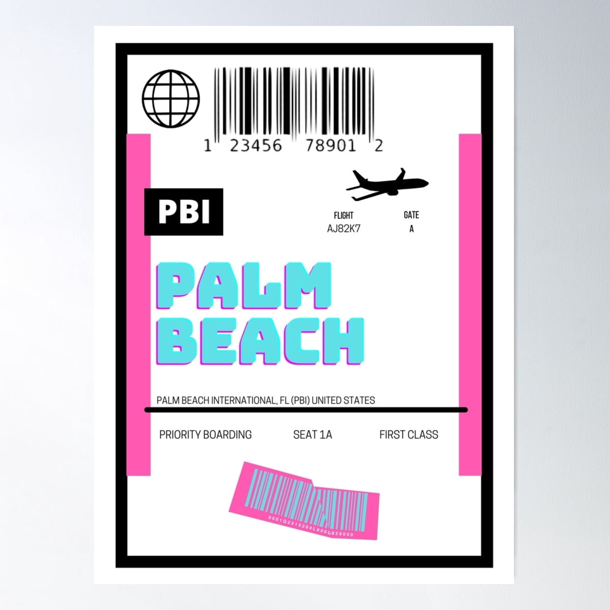 Palm Beach Boarding Pass Poster Wall Art, Modern Wall Decor For Living ...