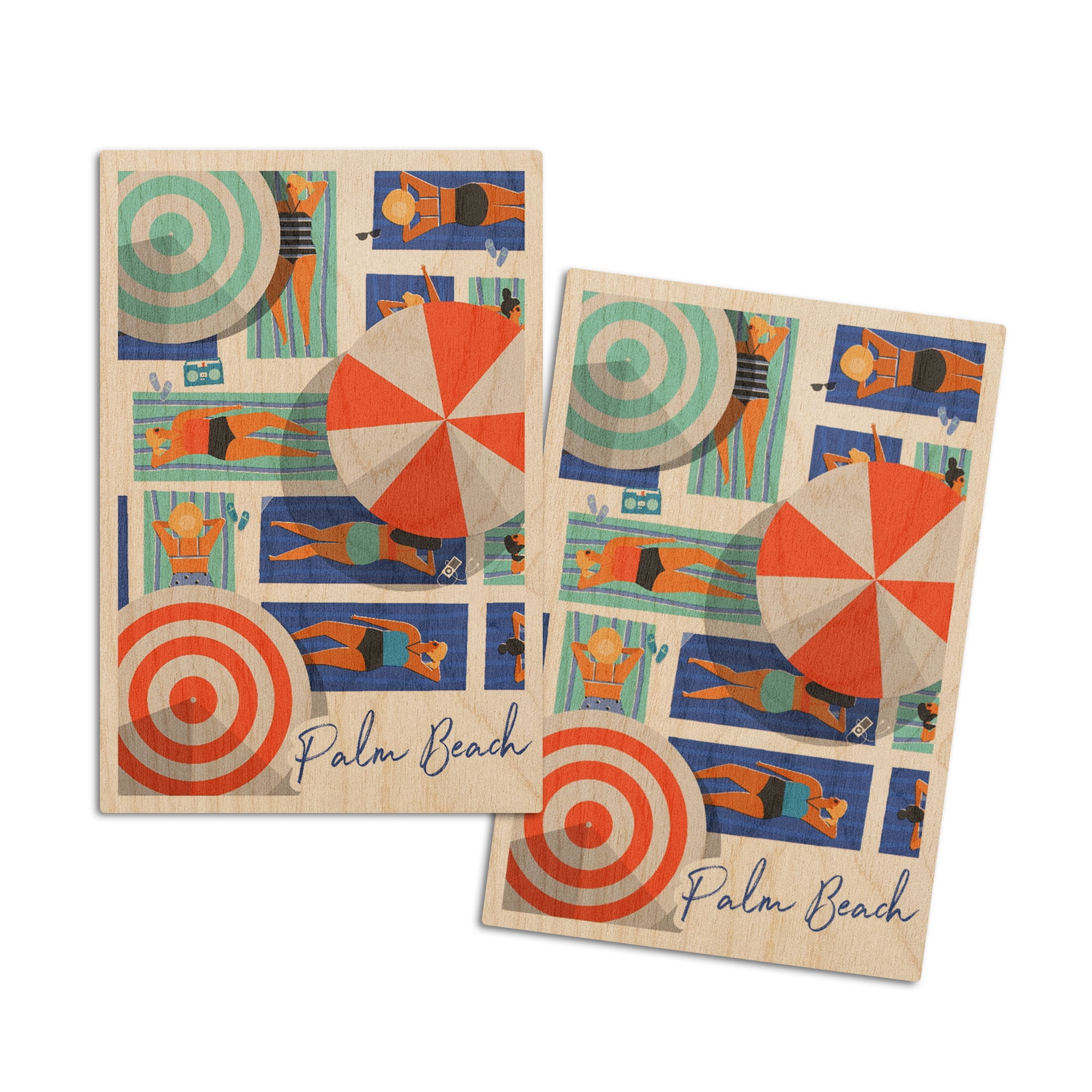 Palm Beach, Florida, Sun Bathing (4x6 Birch Wood Postcards, 2-Pack ...