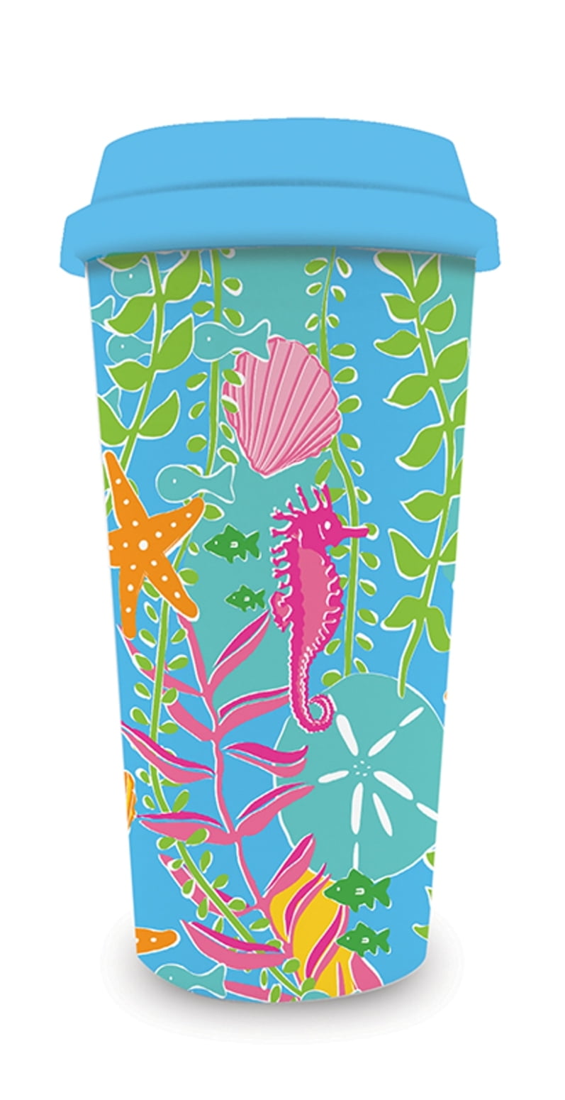 Palm Beach Preppy Blue 16 Ounce Coffee Latte Tea Plastic Travel Mug and ...