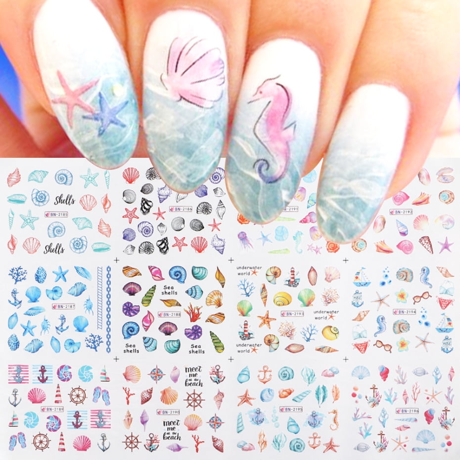 Palm Coconut Tree Summer Theme Nail Water Stickers Leaf Sea Sunset ...