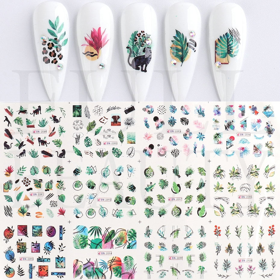 Palm Coconut Tree Summer Theme Nail Water Stickers Leaf Sea Sunset Tropical Style Water Transfer ...