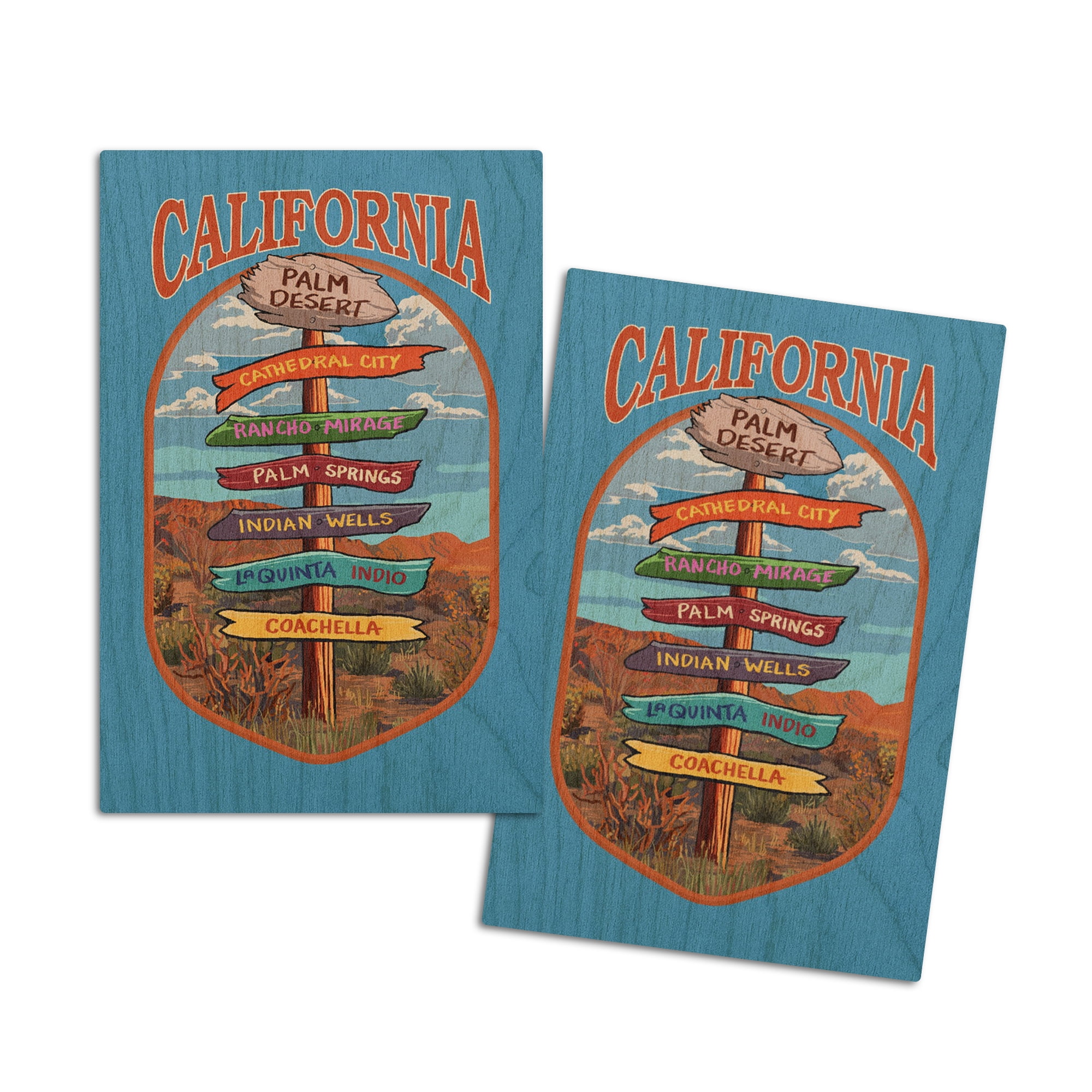 Palm Desert, California, Destinations Sign, Contour (4x6 Birch Wood ...