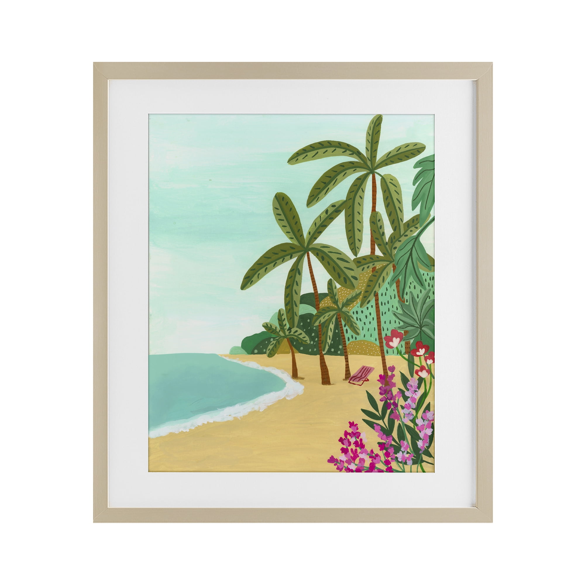 Palm Filled Shoreline Birch Framed Print Under Glass, design by Nabeela ...