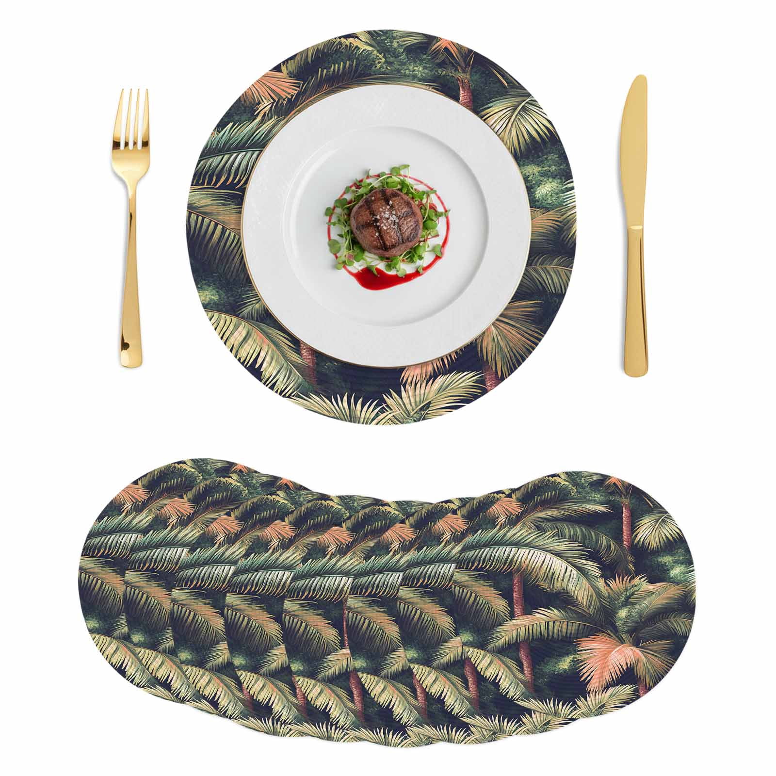 Palm Forest Round Placemats Set of 8 Country Summer Tropical Plants ...