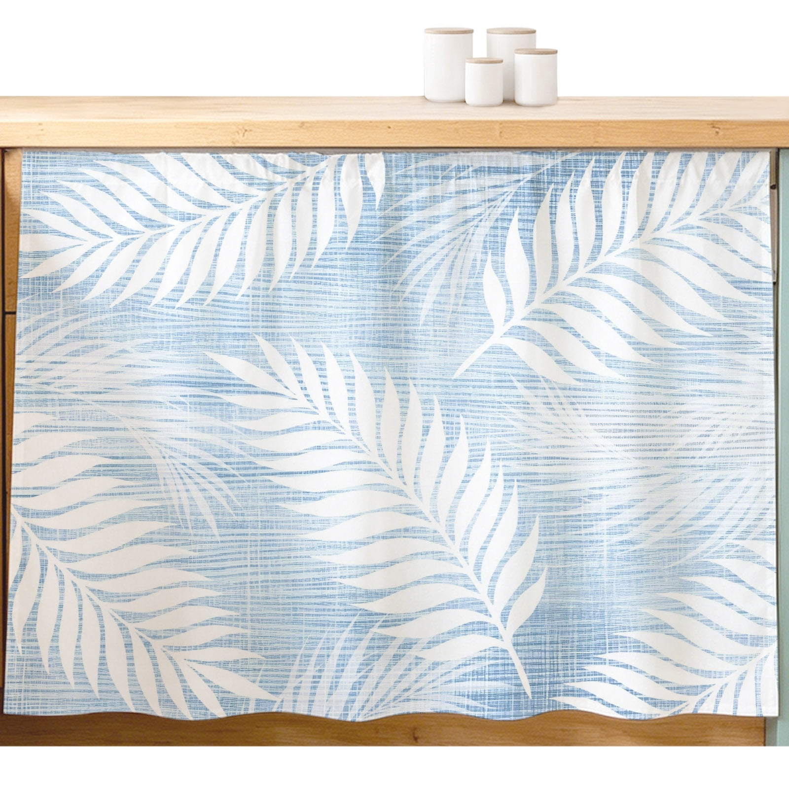 Palm Fronds Cabinet Curtains 28"W x 35"L, Rustic Leaf Plant Sky Blue ...