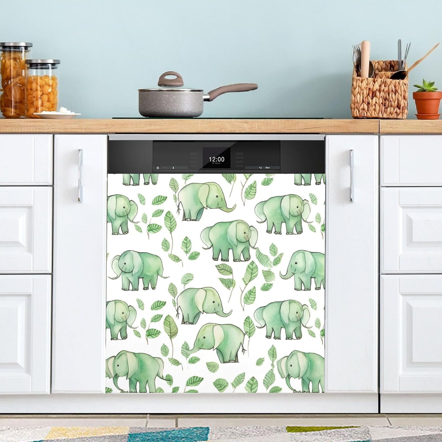 Palm Green Elephant Dishwasher Magnet Cover, Kitchen Dish Washer Door ...