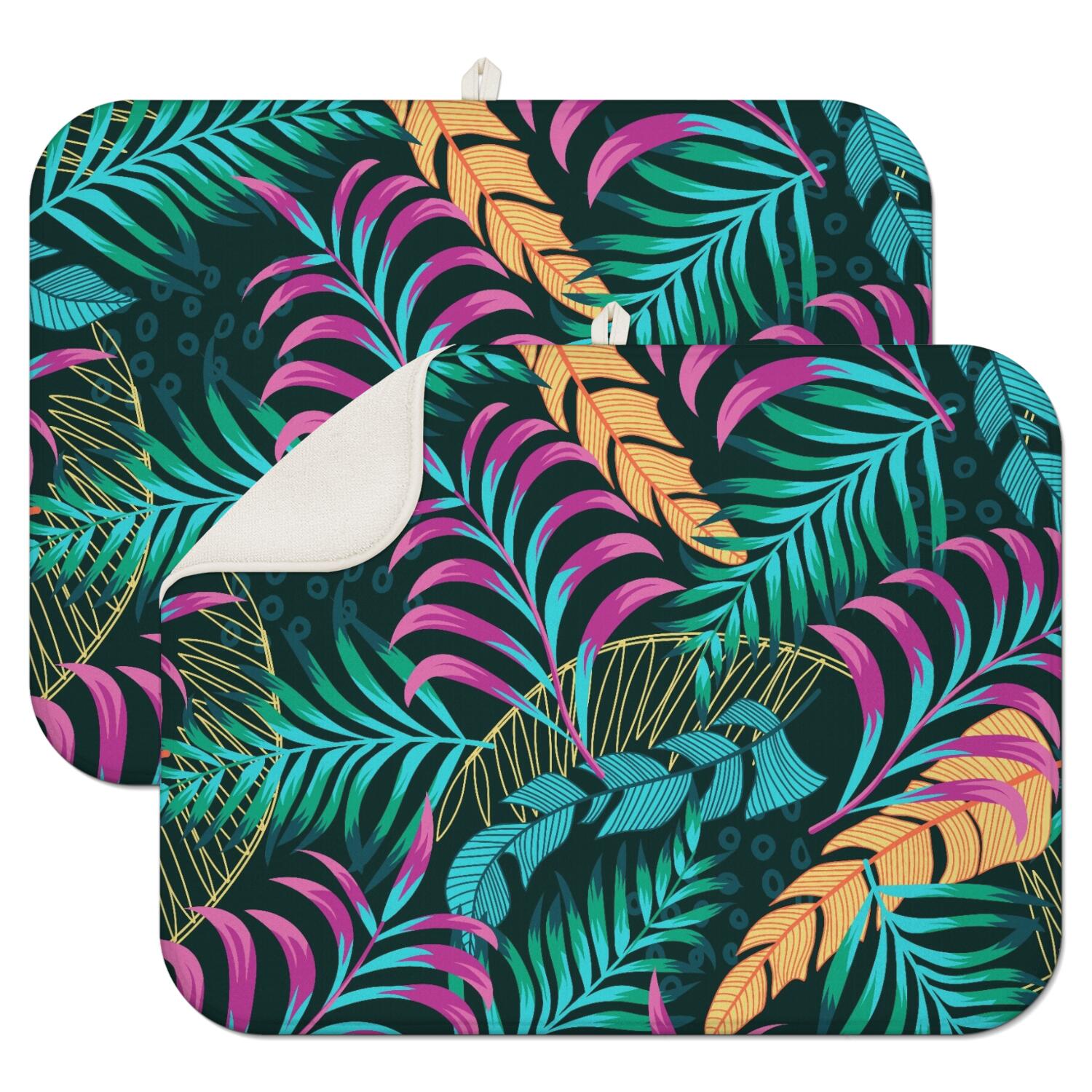 Palm Inspired Dish Drying Mat – Tropical Leaf and Jungle Pattern, Retro ...