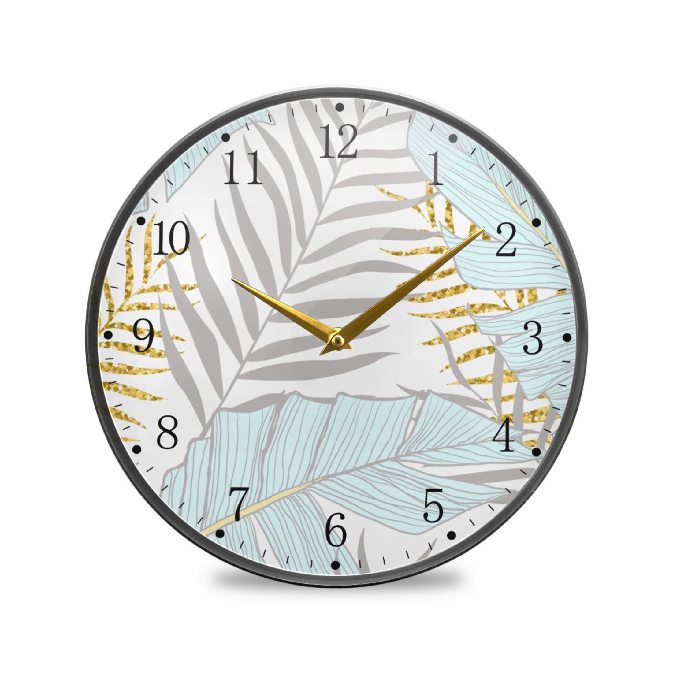 Palm Leaf Acrylic Wall Clocks Quiet Round Clock Battery Operated Non ...