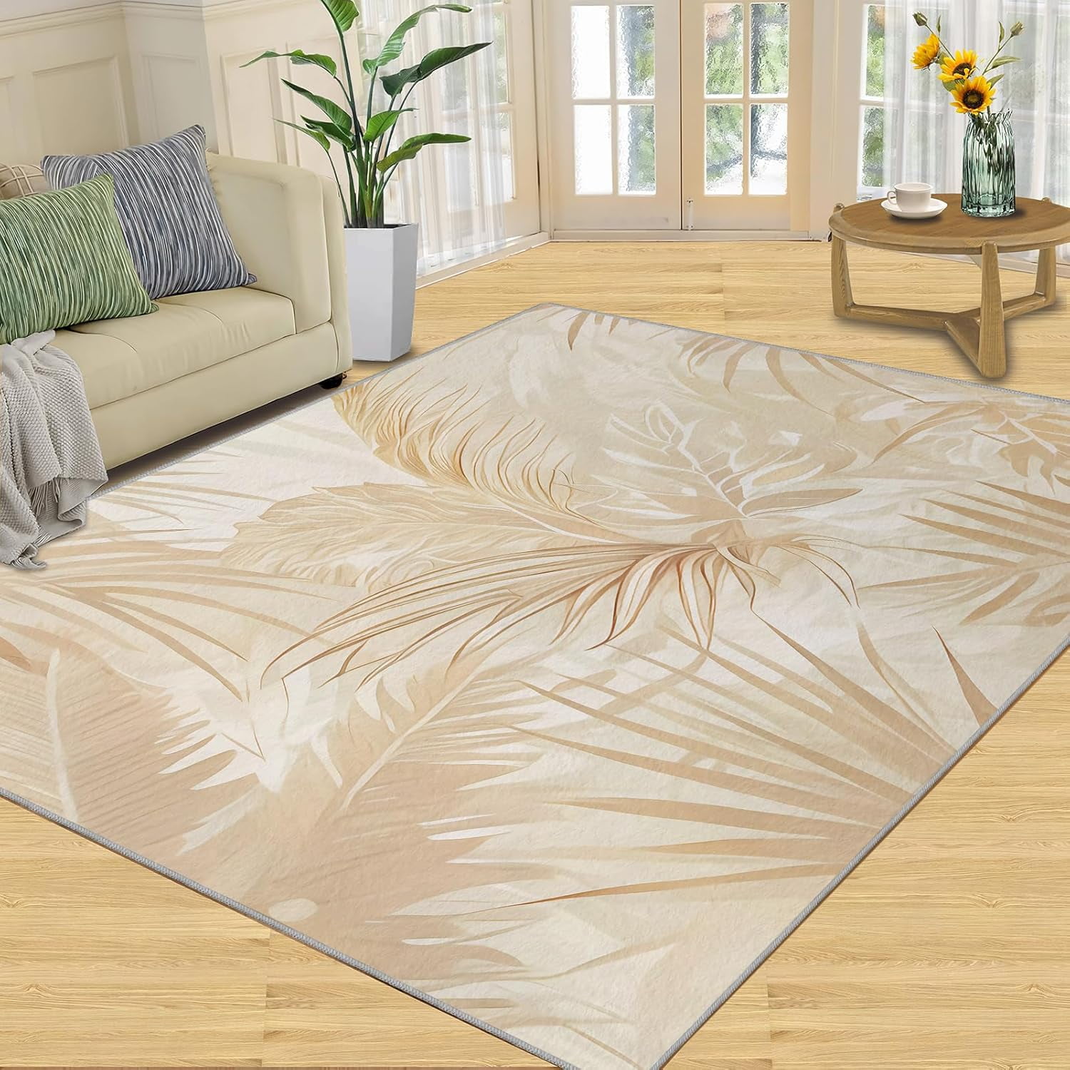 Palm Leaf Area Rugs Retro Sand Color Tropical Rainforest Plant Leaves ...