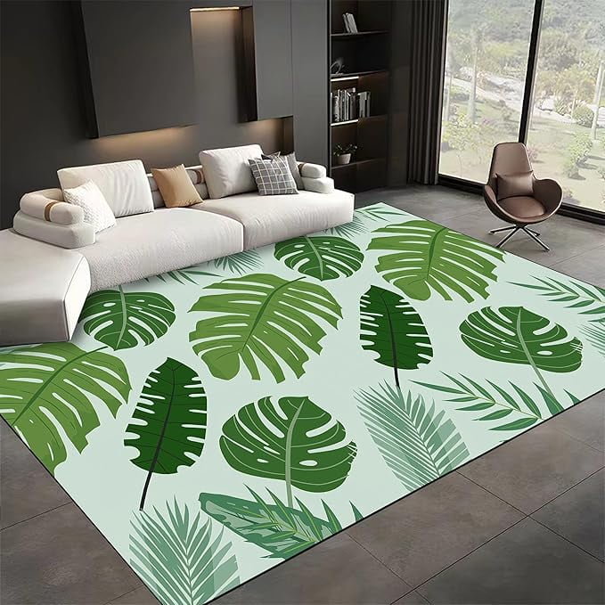 Palm Leaf Area Rugs, Summer Jungle Green Leaf Living Room Carpet ...