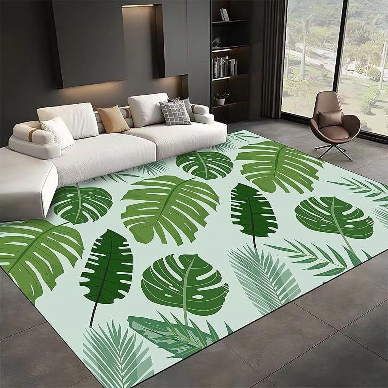 Palm Leaf Area Rugs, Summer Jungle Green Leaf Living Room Carpet ...