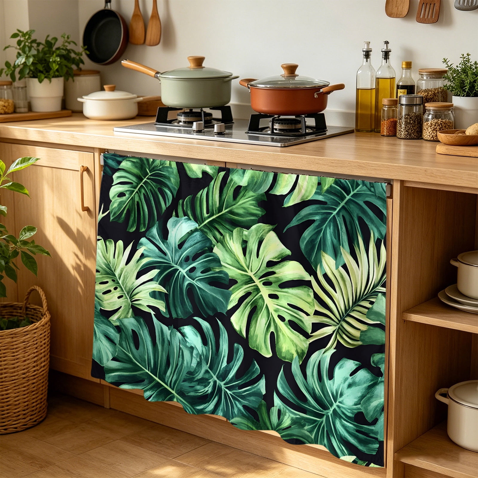 Palm Leaf Cabinet Curtains 35''x35'', Green Tropical Plant Summer ...