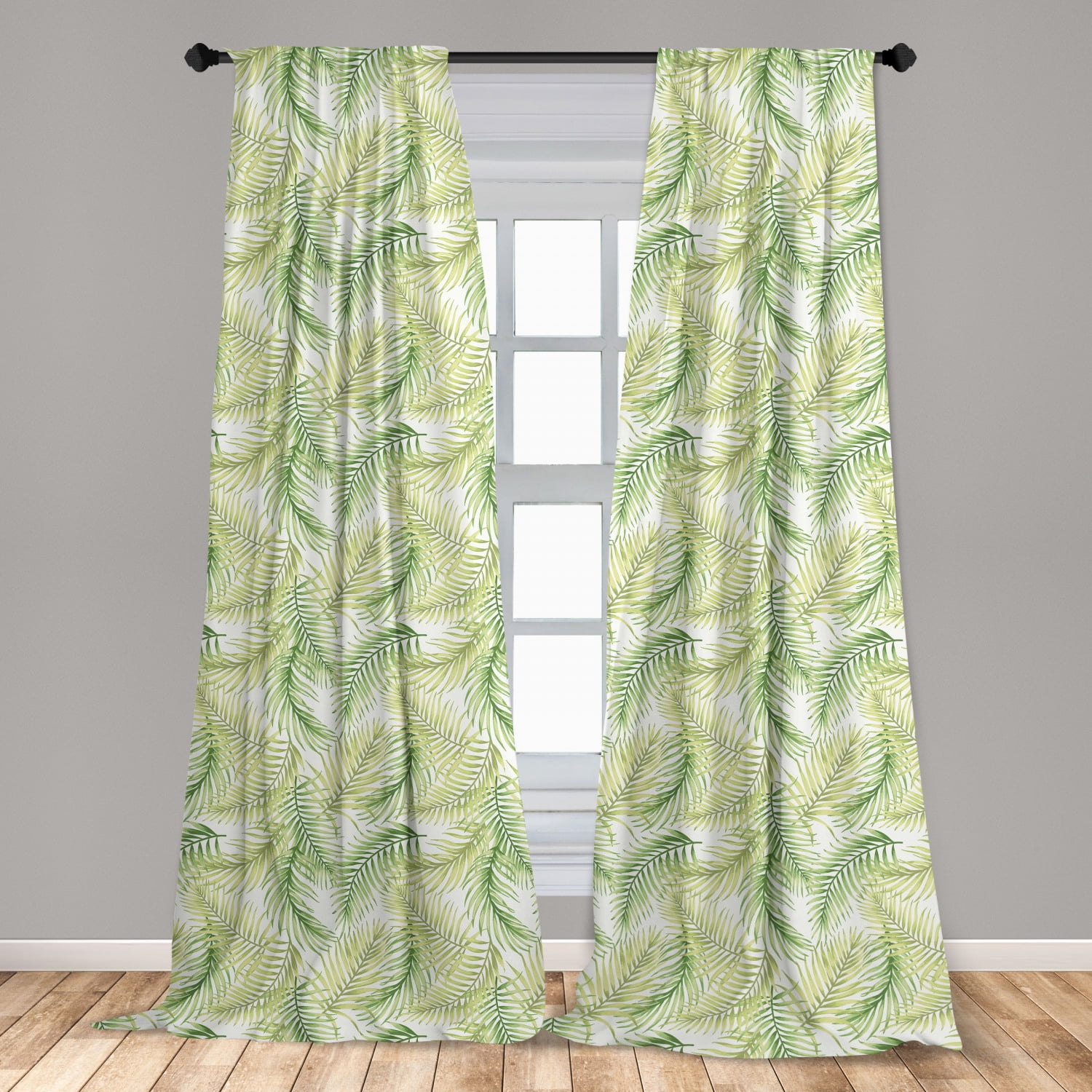 Palm Leaf Curtains 2 Panels Set Green Leaves Of Coconut Palms