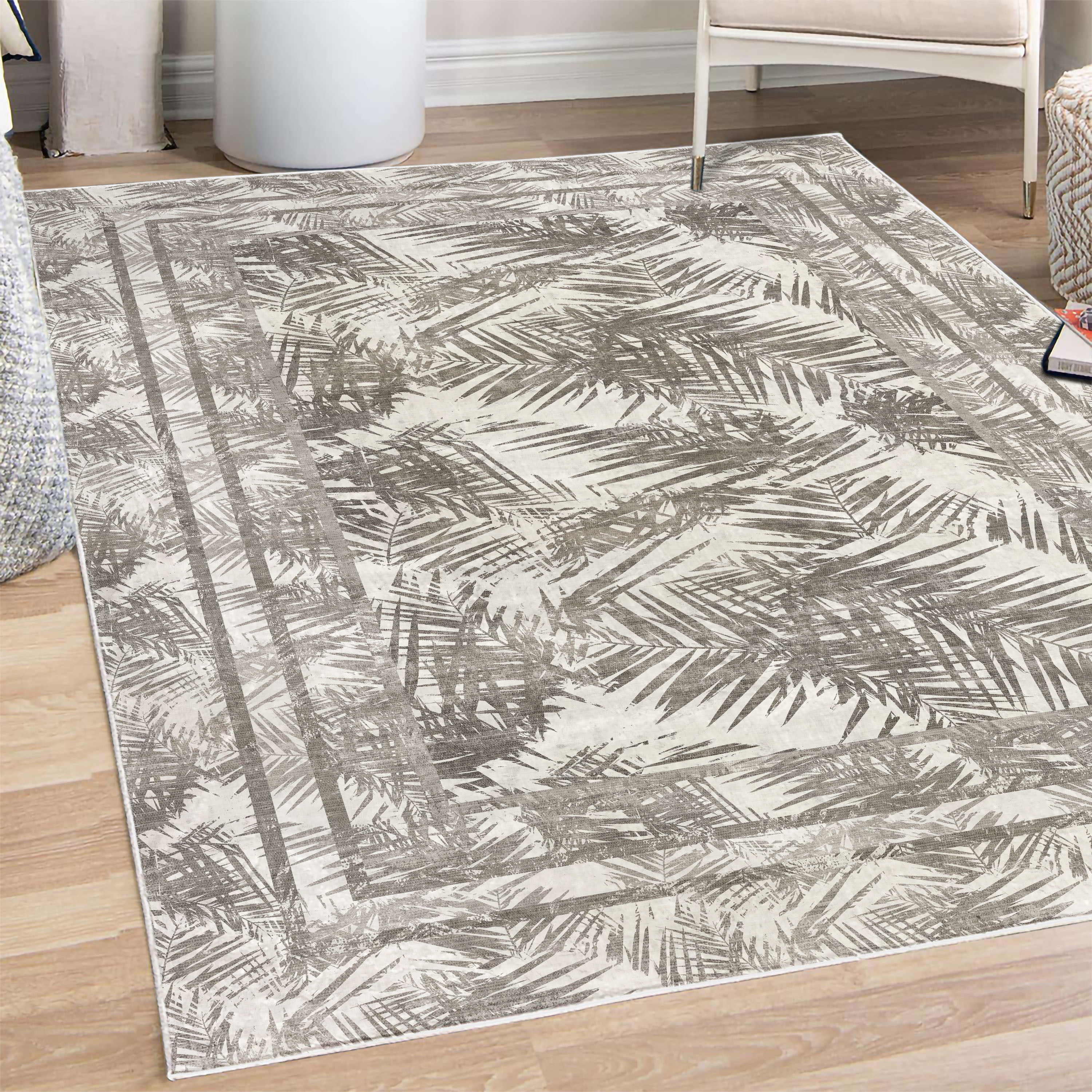Palm Leaf Decorative Rug, Jungle Design Grunge Neutral Earth Tones of ...