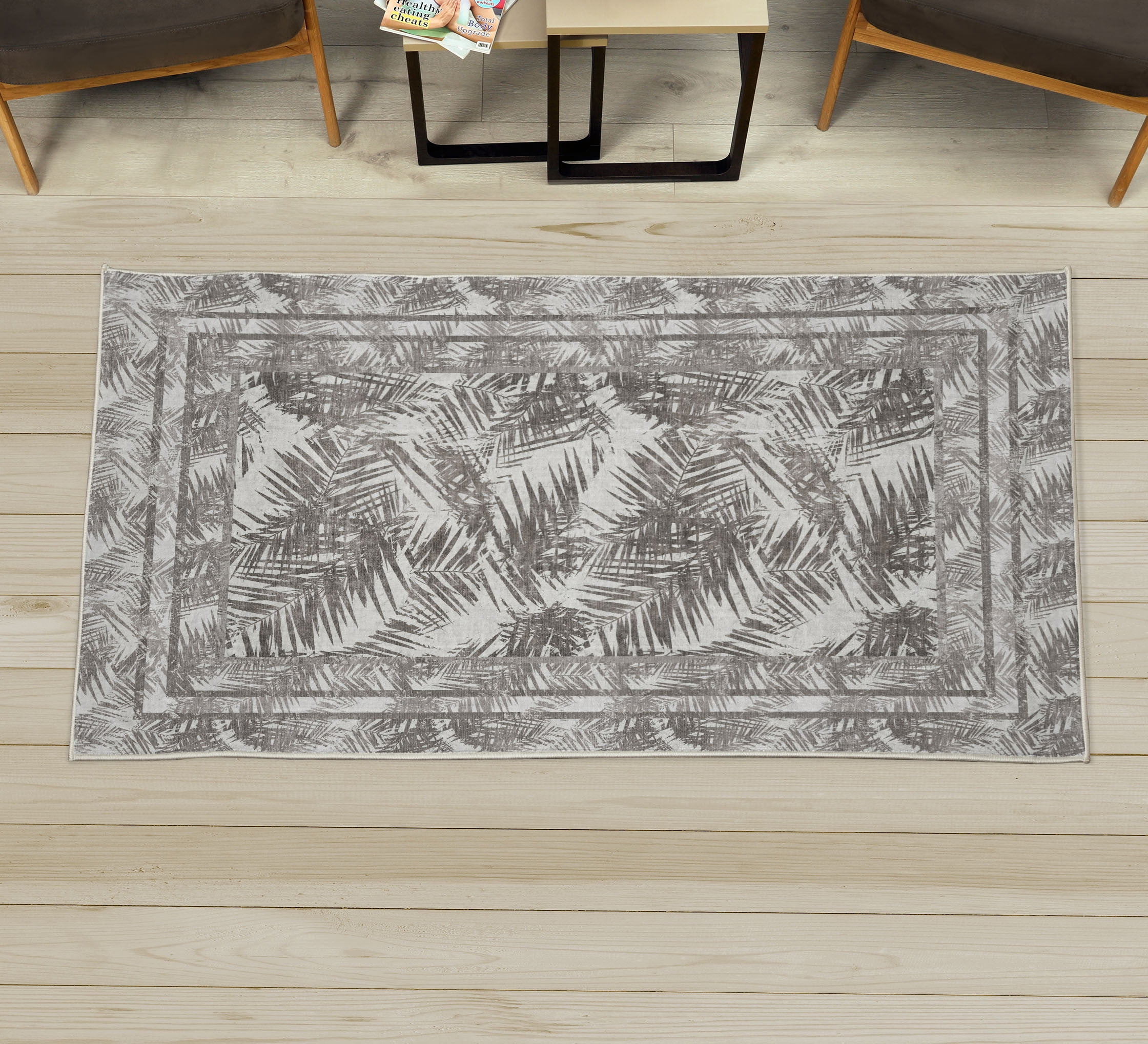 Palm Leaf Decorative Rug, Jungle Design Grunge Neutral Earth Tones of ...