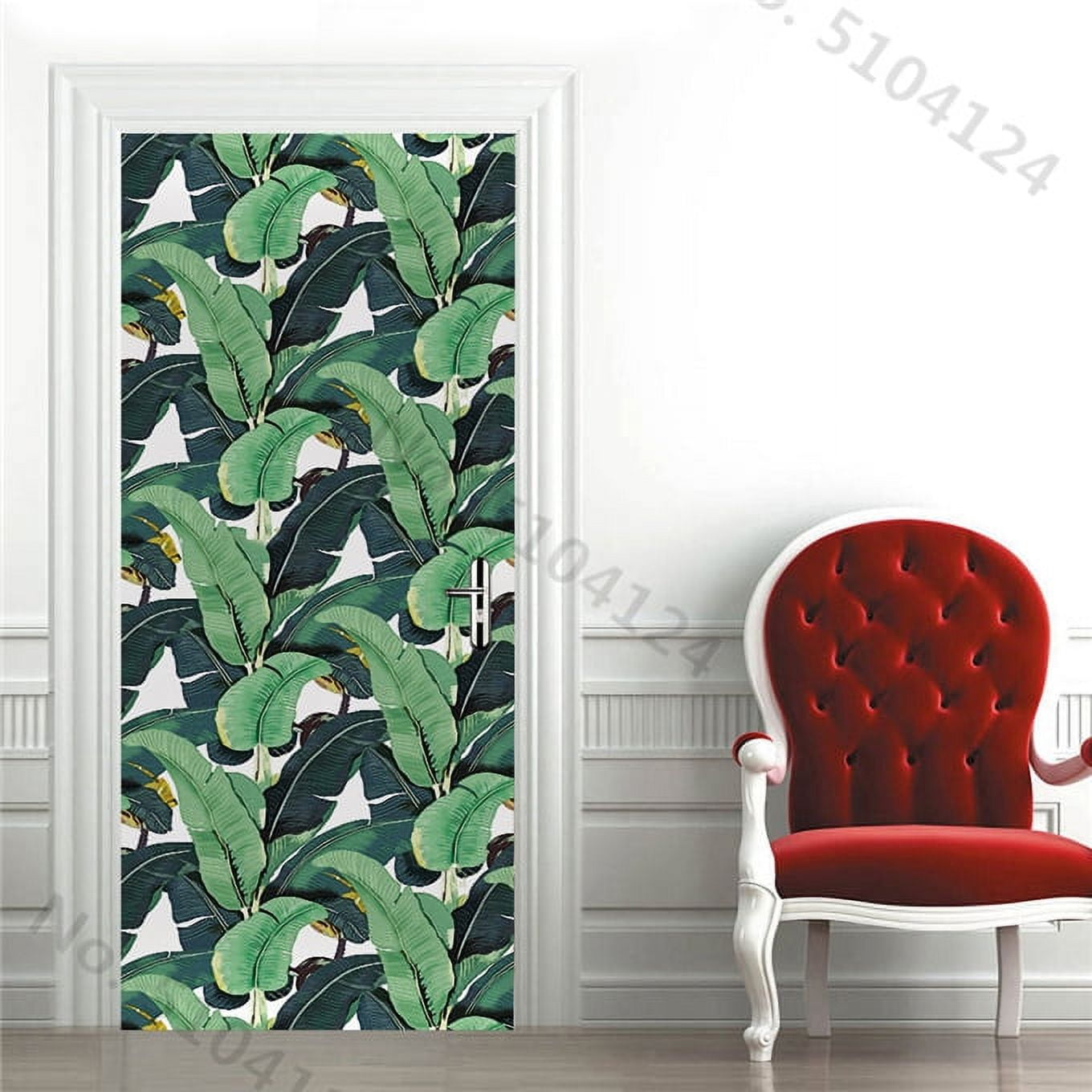 Palm Leaf Door Sticker Jungle Green 3D Wallpaper For Bedroom Bath Self ...