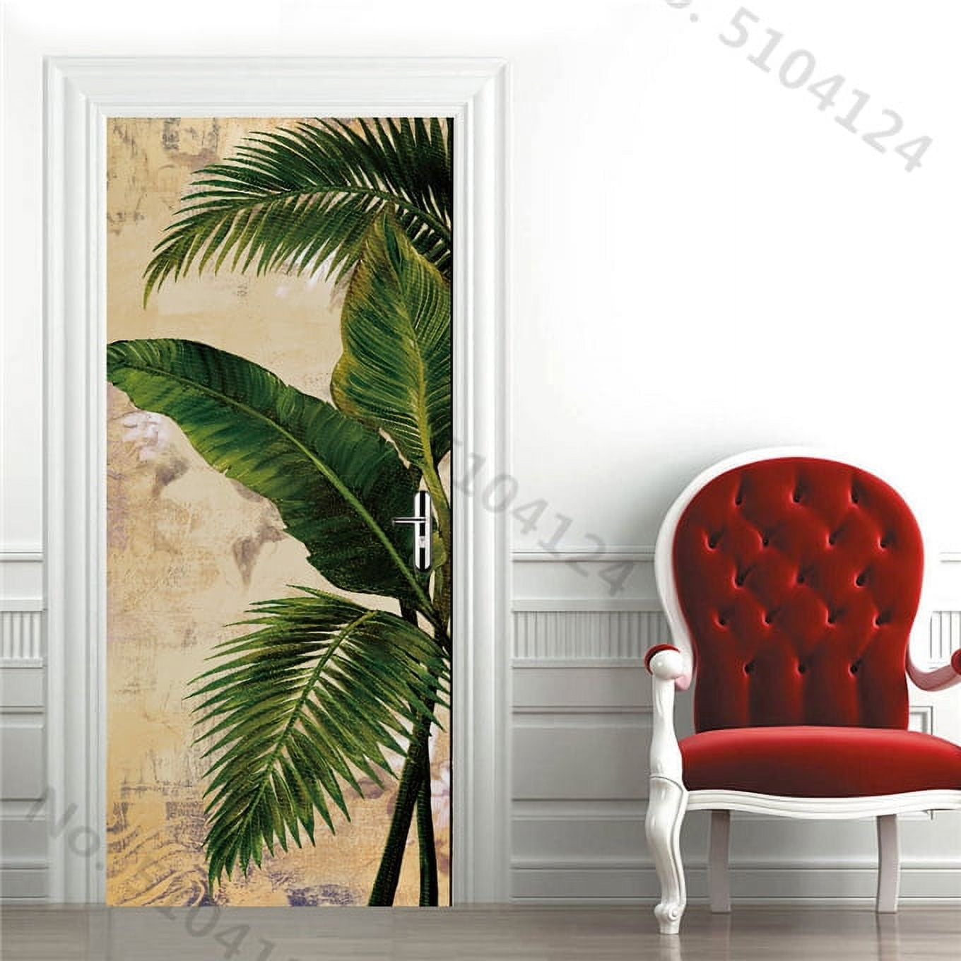 Palm Leaf Door Sticker Jungle Green 3D Wallpaper For Bedroom Bath Self ...