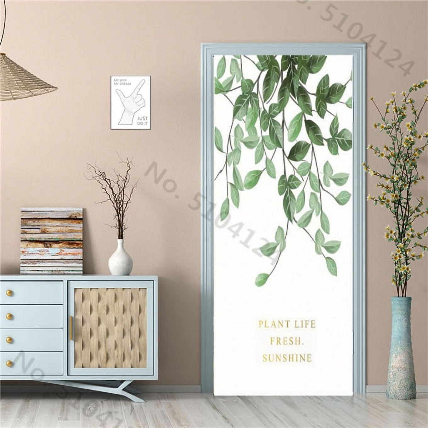 Palm Leaf Door Sticker Jungle Green 3D Wallpaper For Bedroom Bath Self ...