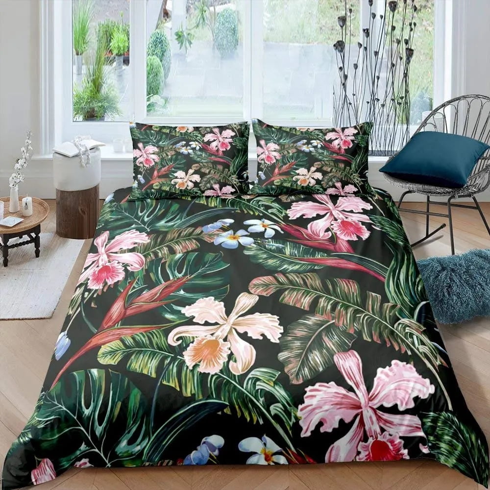 Palm Leaf Duvet Cover Realistic Vivid Leaves of Palm Tree Growth ...