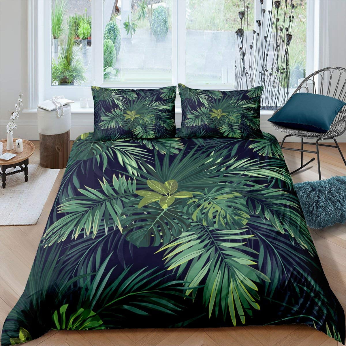Palm Leaf Duvet Cover Realistic Vivid Leaves of Palm Tree Growth ...