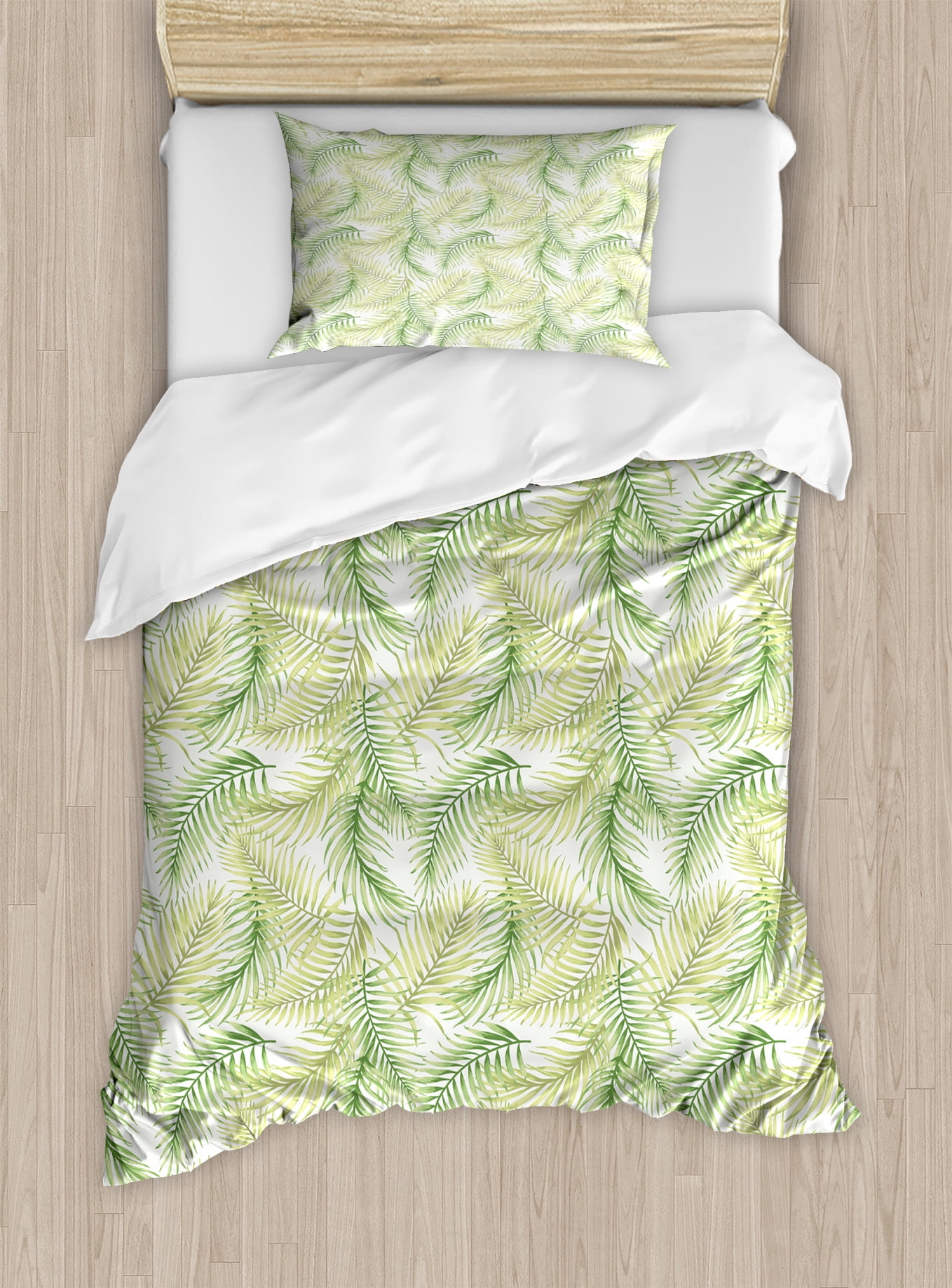 Palm Leaf Duvet Cover Set, Green Leaves of Coconut Palms Watercolor ...