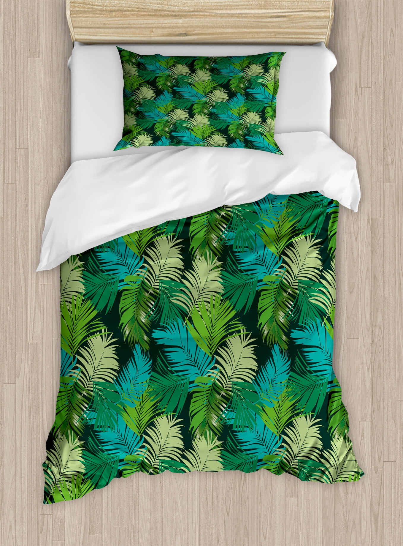Palm Leaf Duvet Cover Set, Rhythmic Motif Pattern of Digitally ...