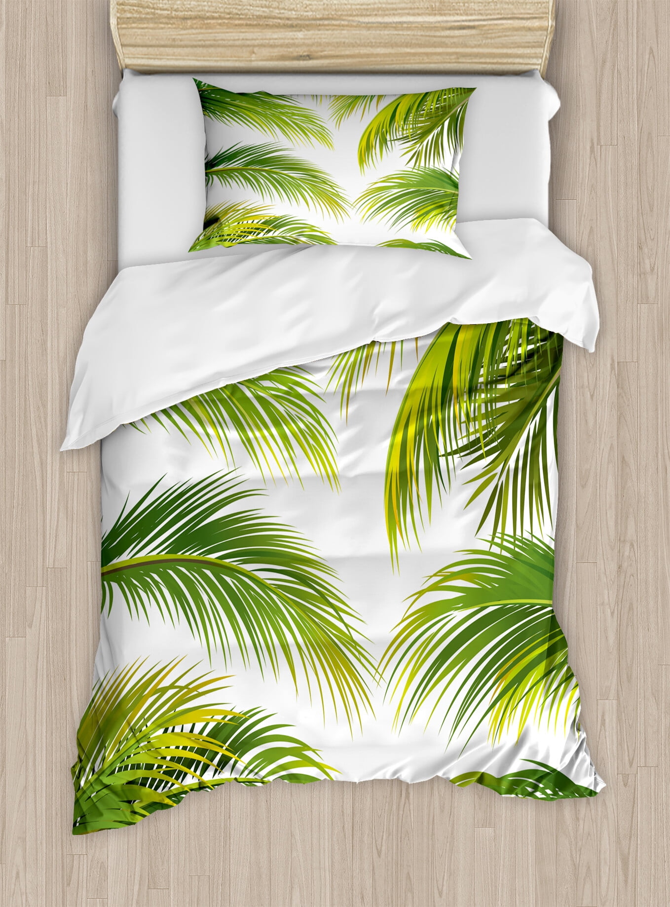 Palm Leaf Duvet Cover Set, Vivid Palm Leaves Growth Jungle Foliage ...