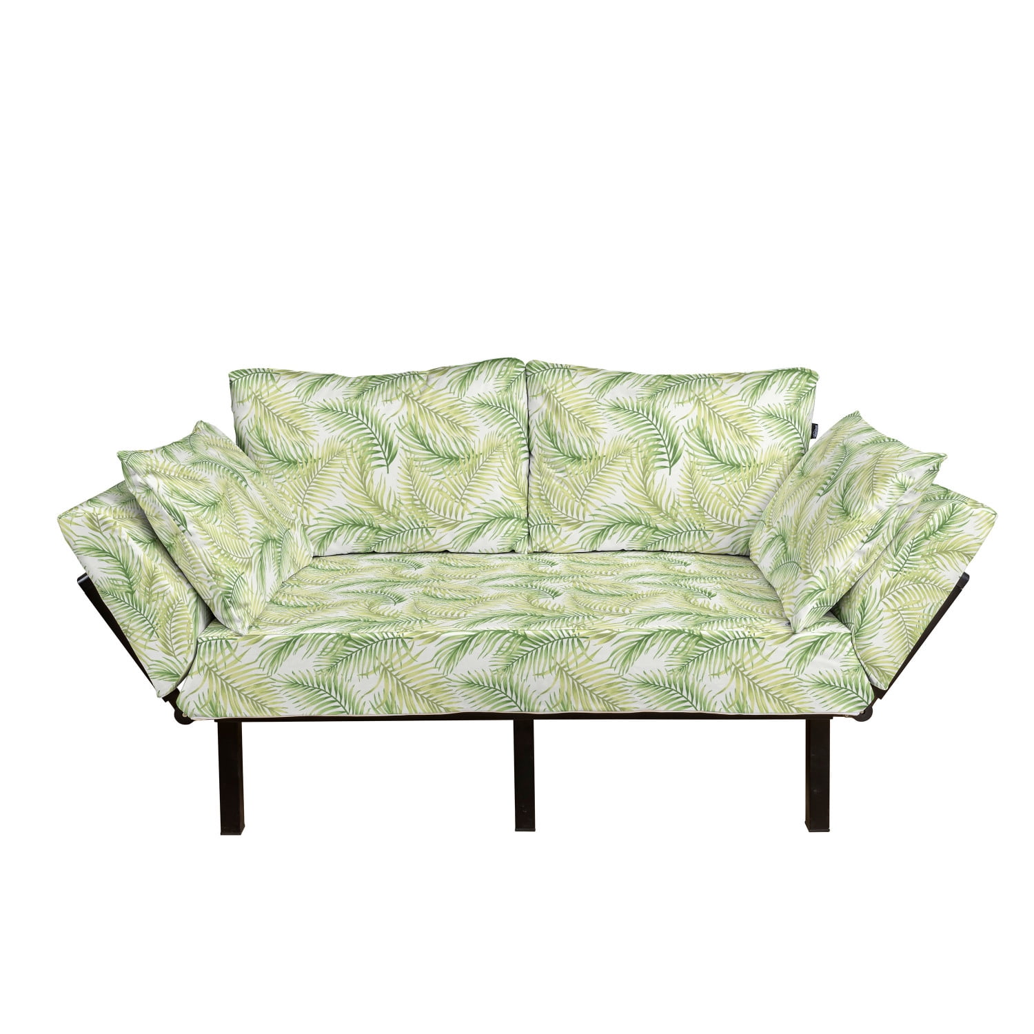 Palm Leaf Futon Couch, Green Leaves of Coconut Palms Watercolor Style ...
