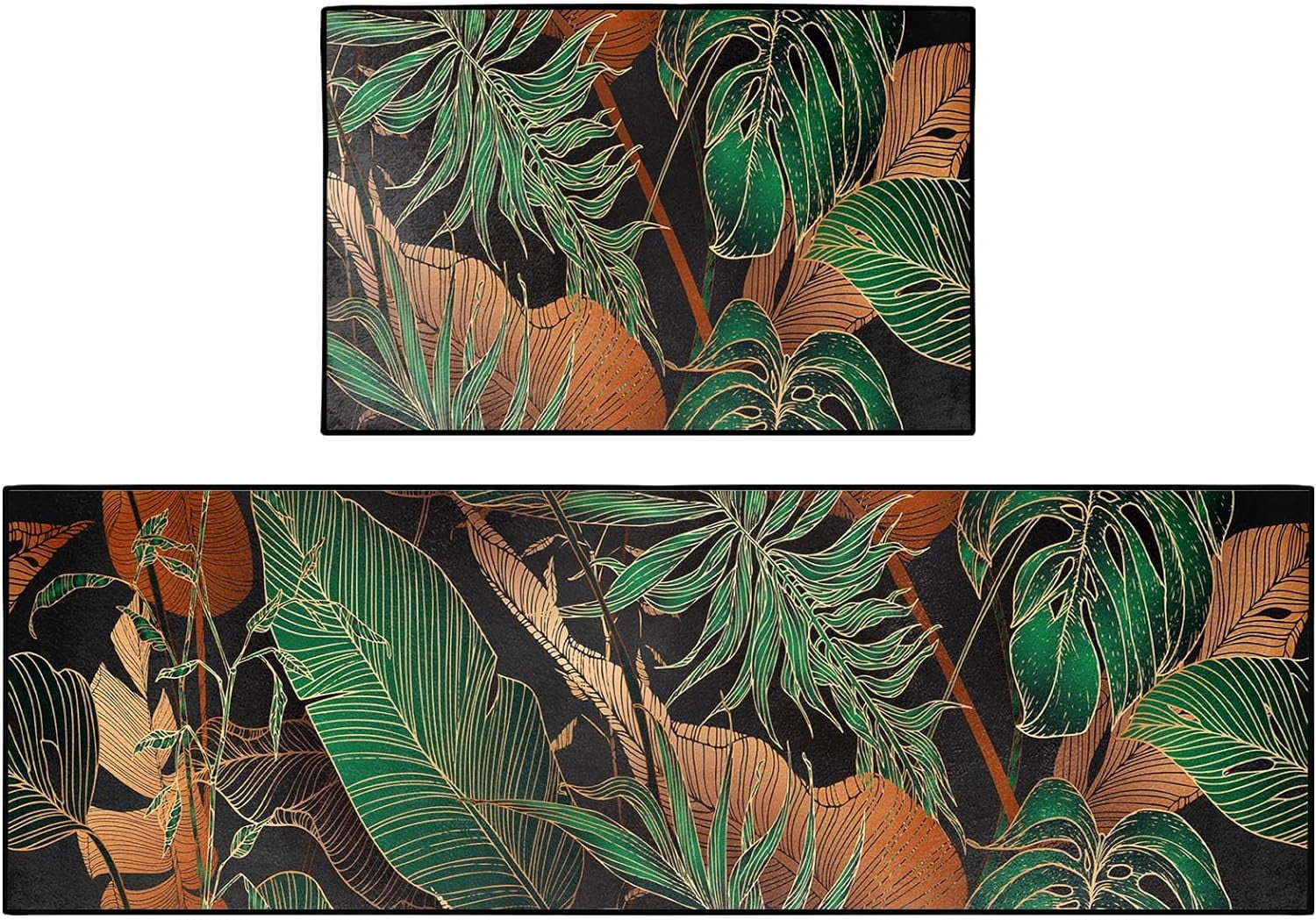 Palm Leaf Kitchen Rugs and Mats Non Skid Washable Set of 2, Tropical ...