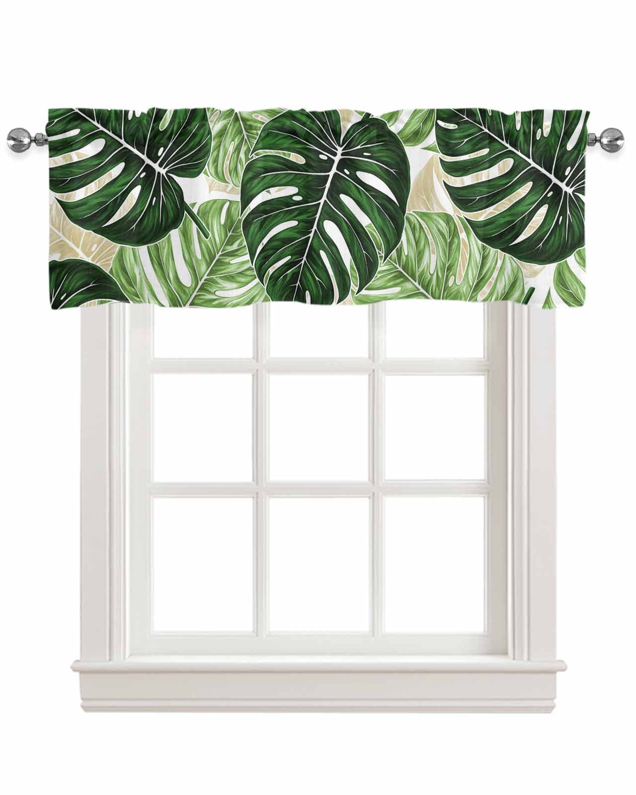 Palm Leaf Kitchen Valances for Windows Farmhouse Linen Window Valance ...