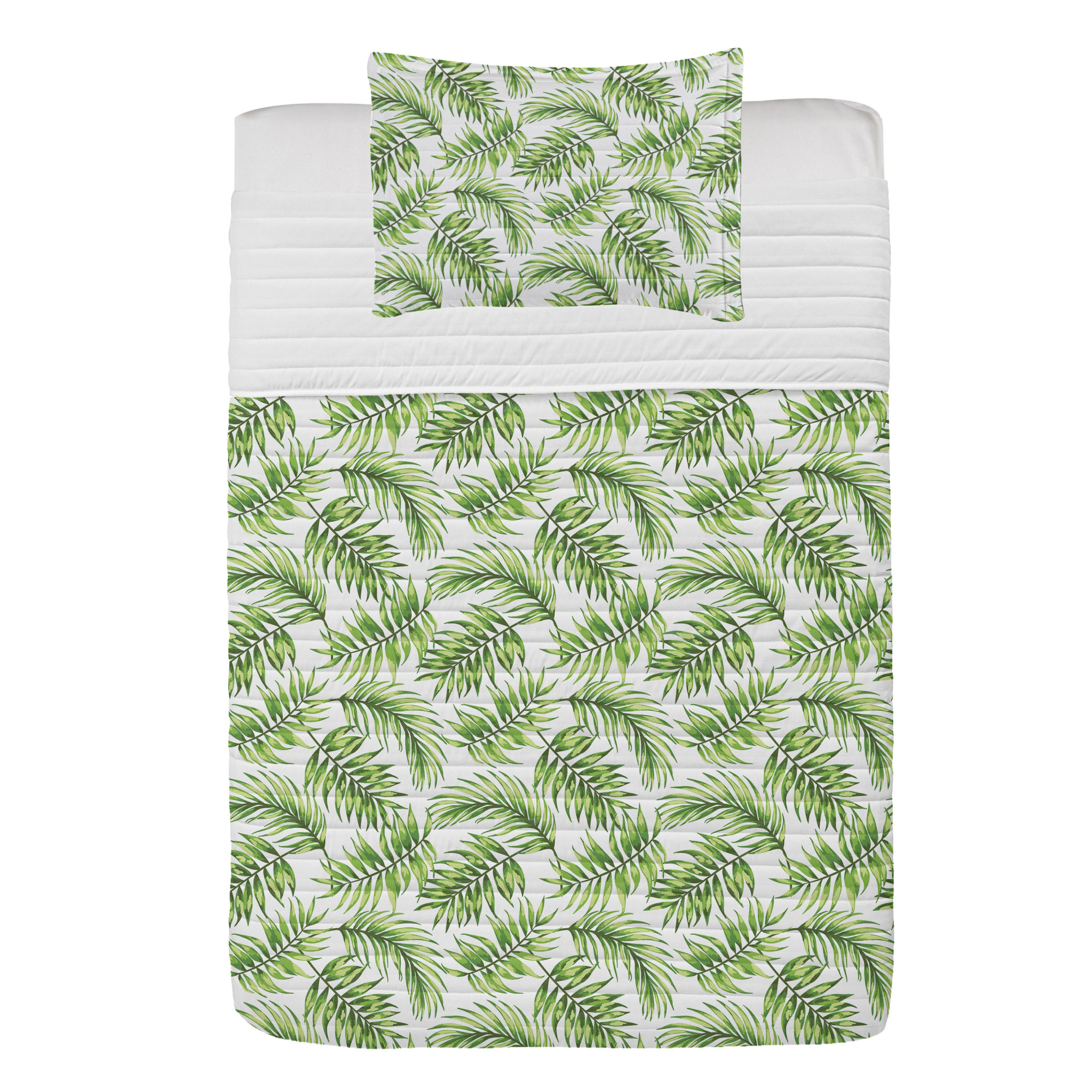 Palm Leaf Microfiber Bedspread Set, Exotic Pattern with Tropical Leaves ...