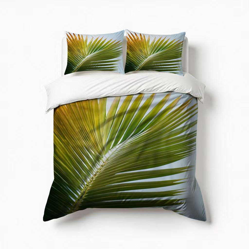 Palm Leaf Pattern Design Bedding Set 3 Pcs Soft Microfiber Quilt Cover ...