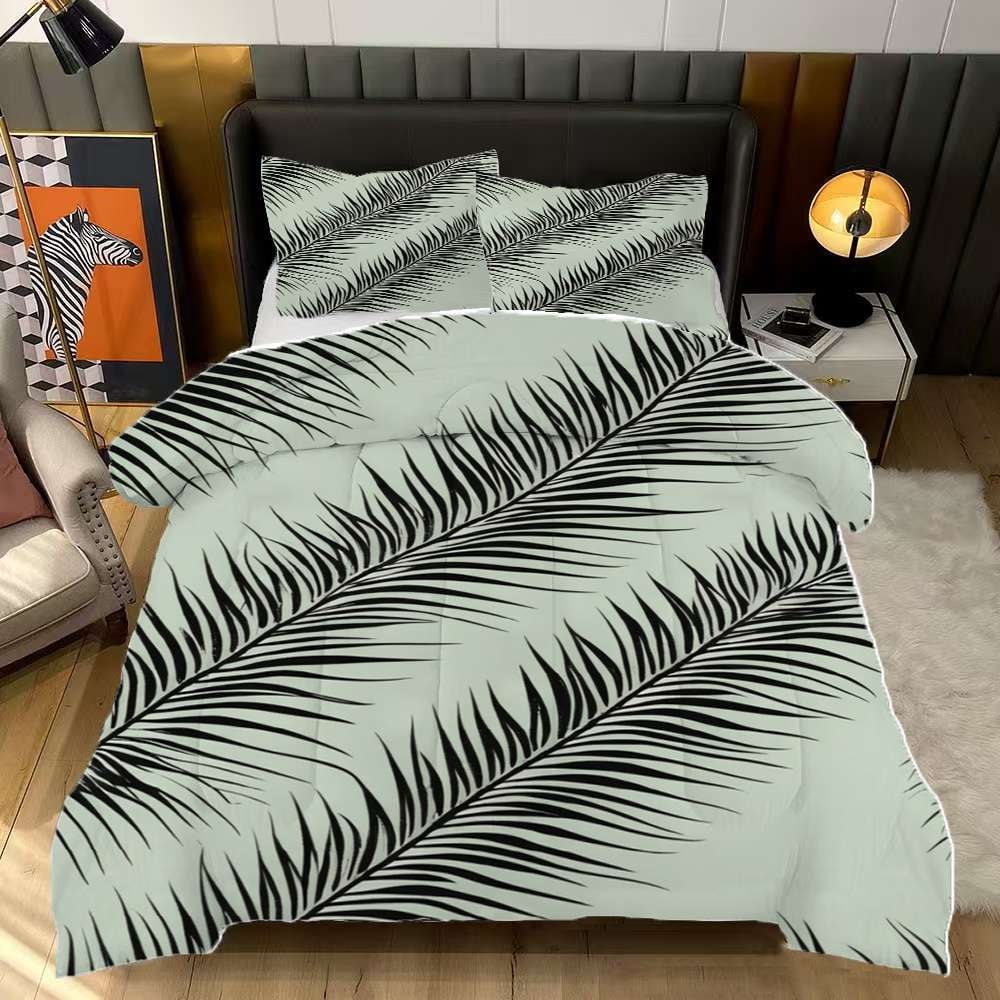 Palm Leaf Print Fabric Comforter Set Twin Size Bedding Set For Travl Bedroom Decor Quilt With 2 ...