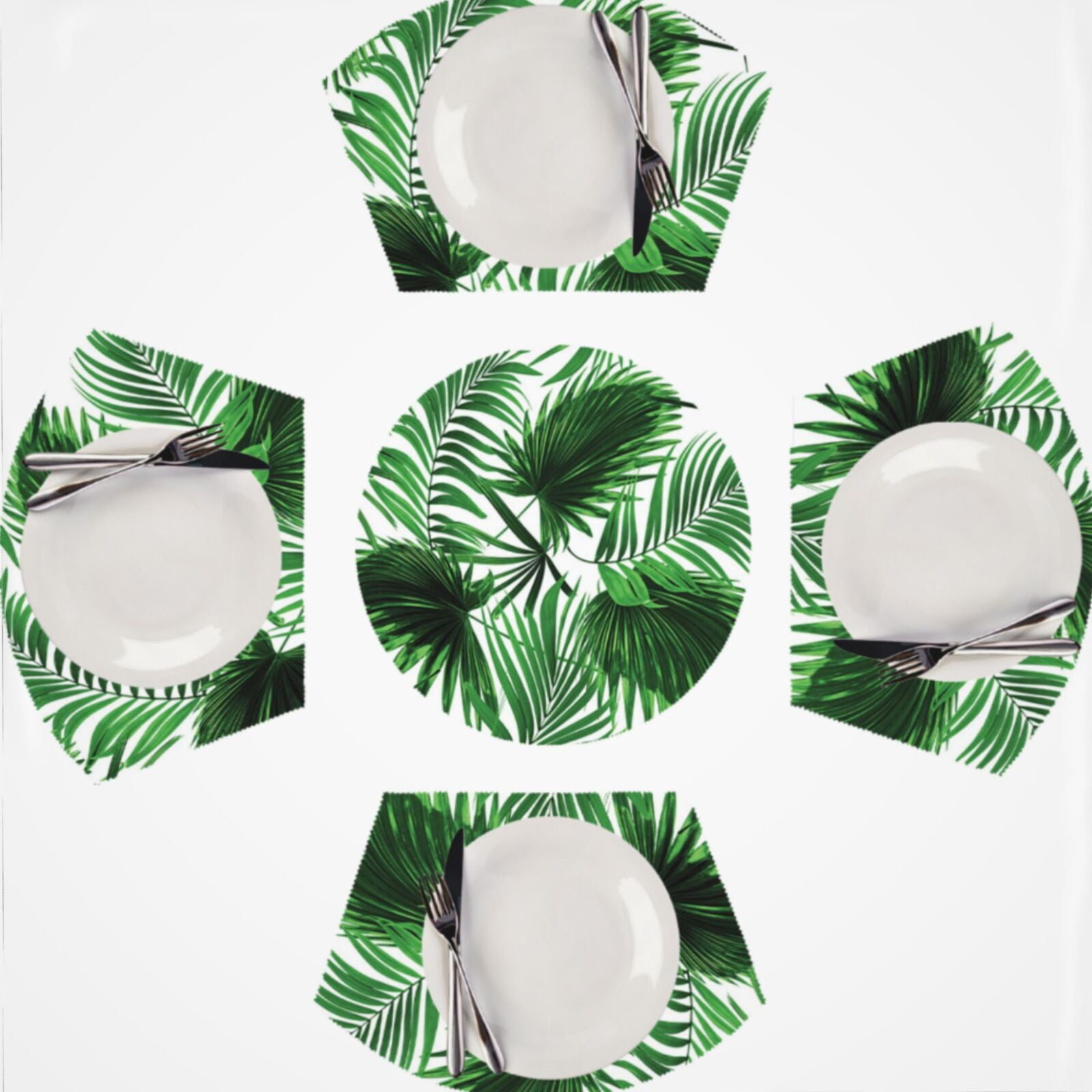Palm Leaf Realistic Vivid Leaves Of Palm Tree Round Table Placemats Set ...
