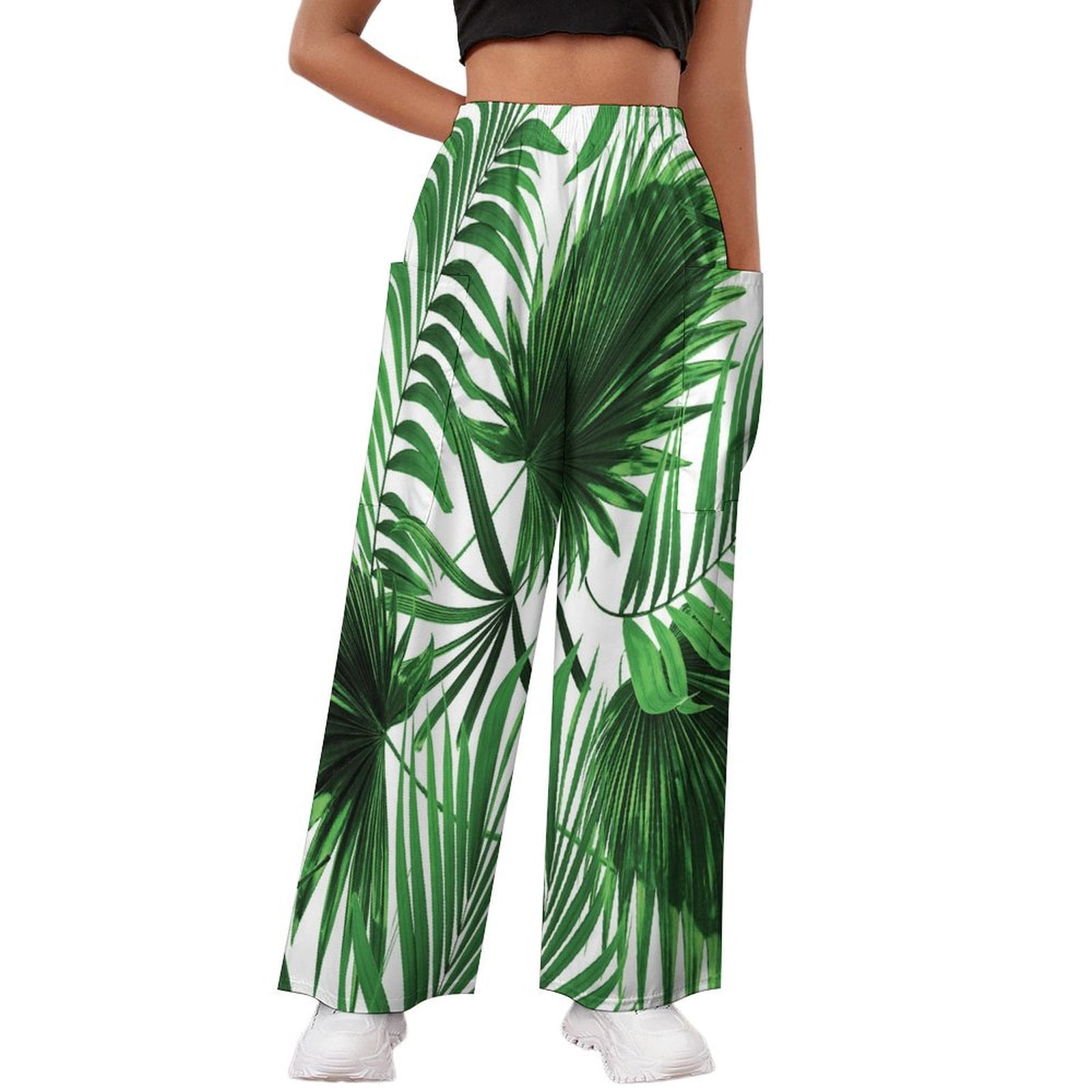 Palm Leaf Realistic Vivid Leaves of Palm Tree Straight Leg Trousers for ...