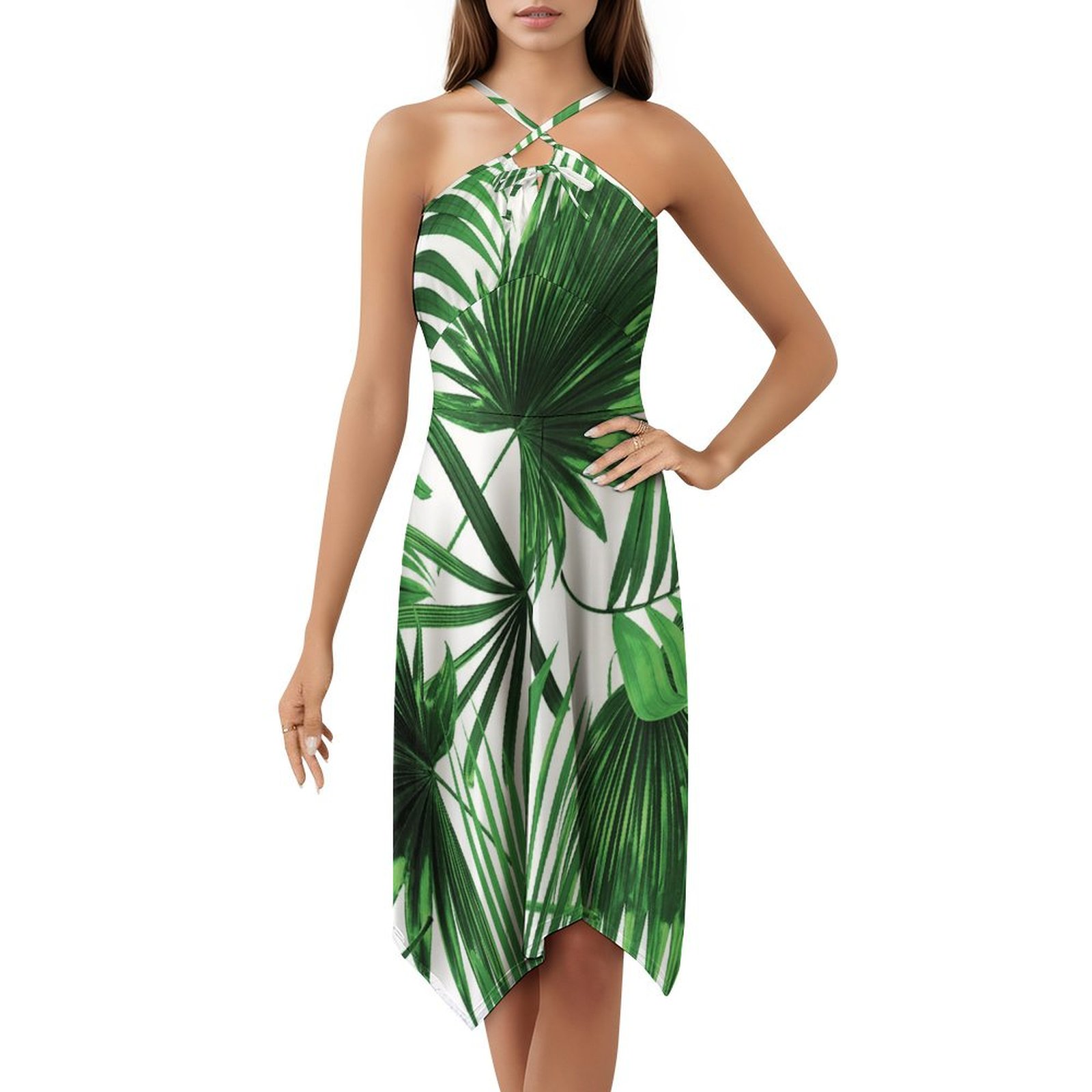 Palm Leaf Realistic Vivid Leaves of Palm Tree Dress Elegant Party ...