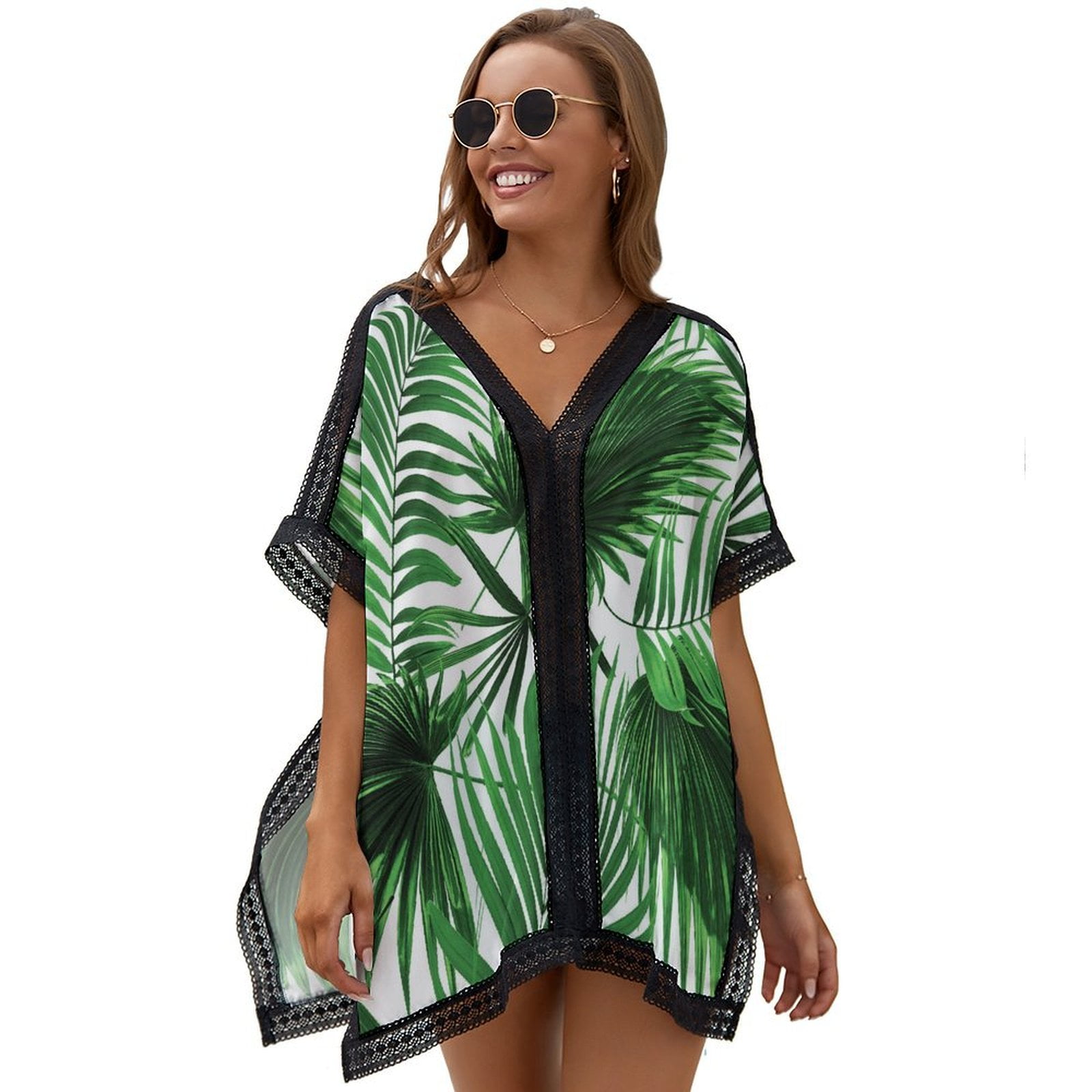 Palm Leaf Realistic Vivid Leaves of Palm Tree Printed Women's Swimsuit Cover Up Summer Swimsuit ...