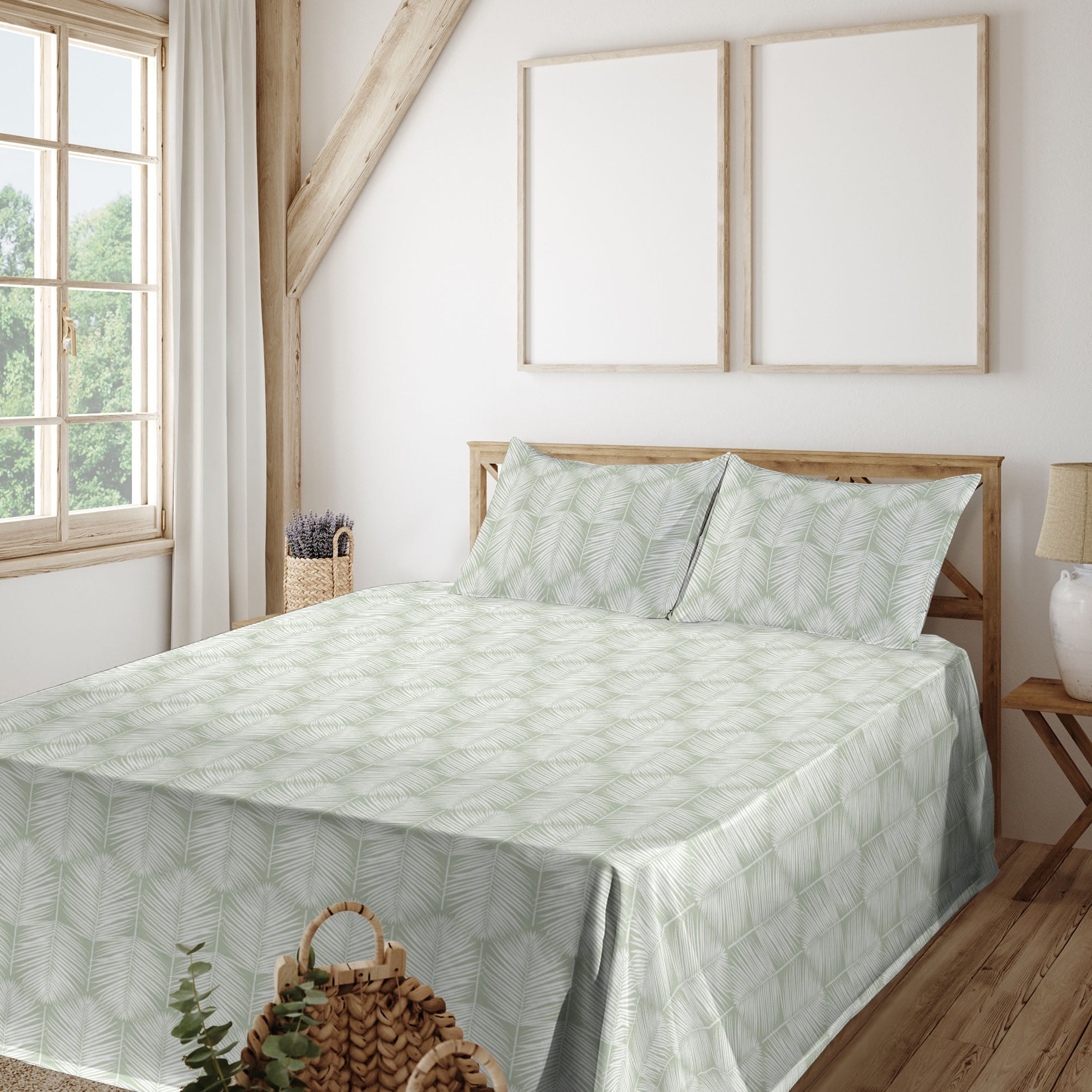Palm Leaf Sheet Set, Symmetric Tropical Leaves Exotic Island Botany ...