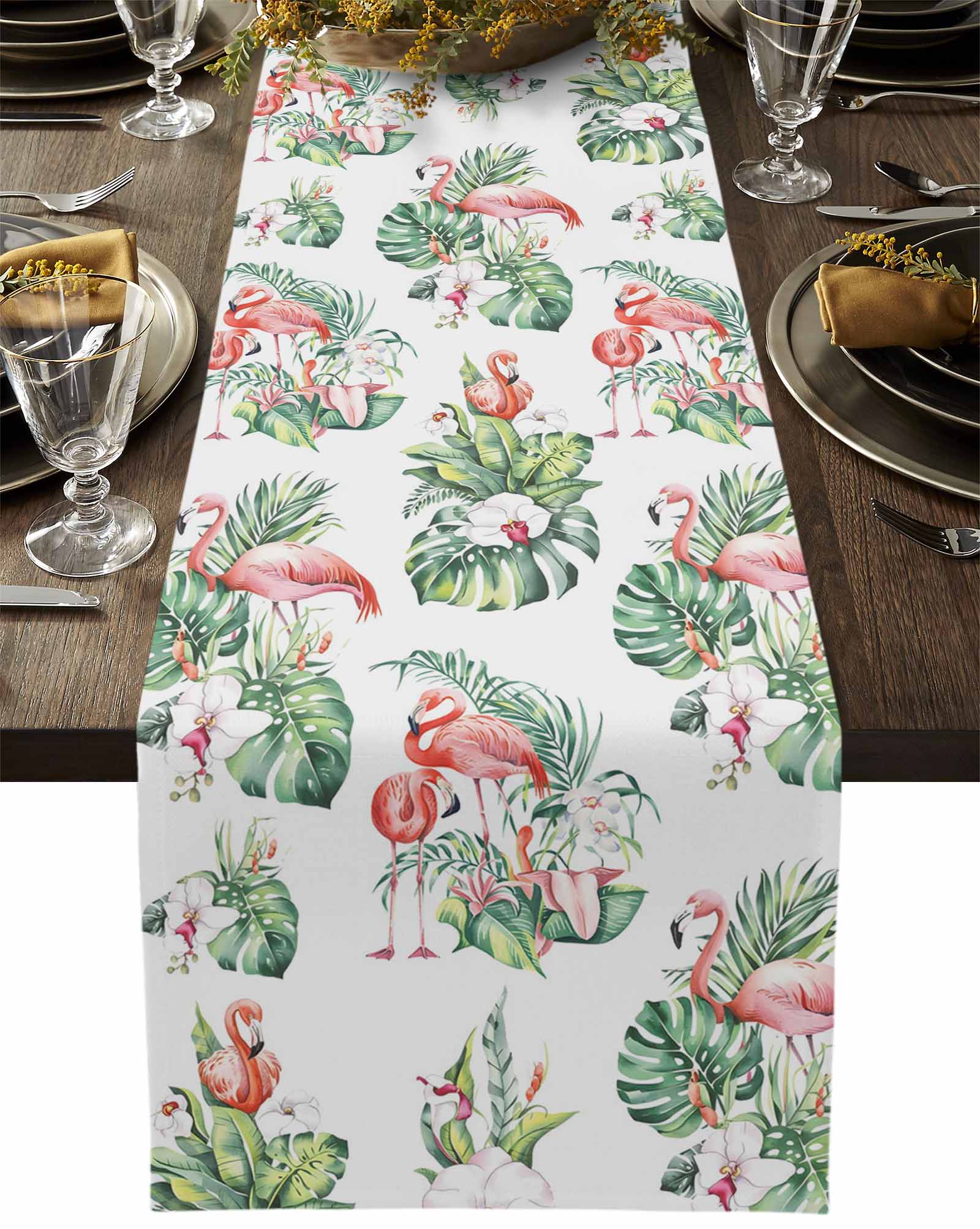 Palm Leaf Summer Tropical Plant Table Runners 13x36 Inches Long Linen ...