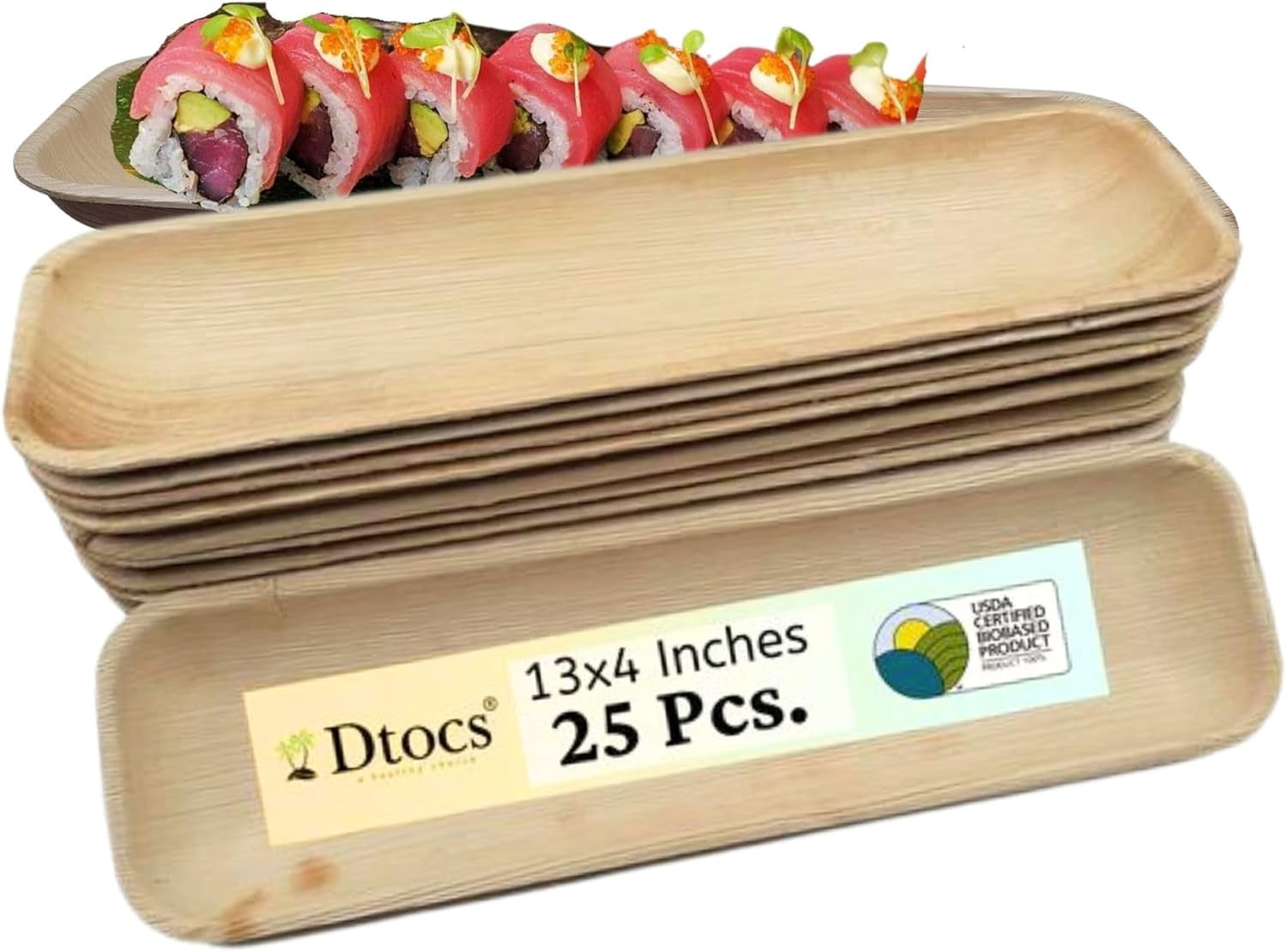 Palm Leaf Sushi Tray (25) | 13 X 4 Inch Bamboo Plate Like Disposable ...