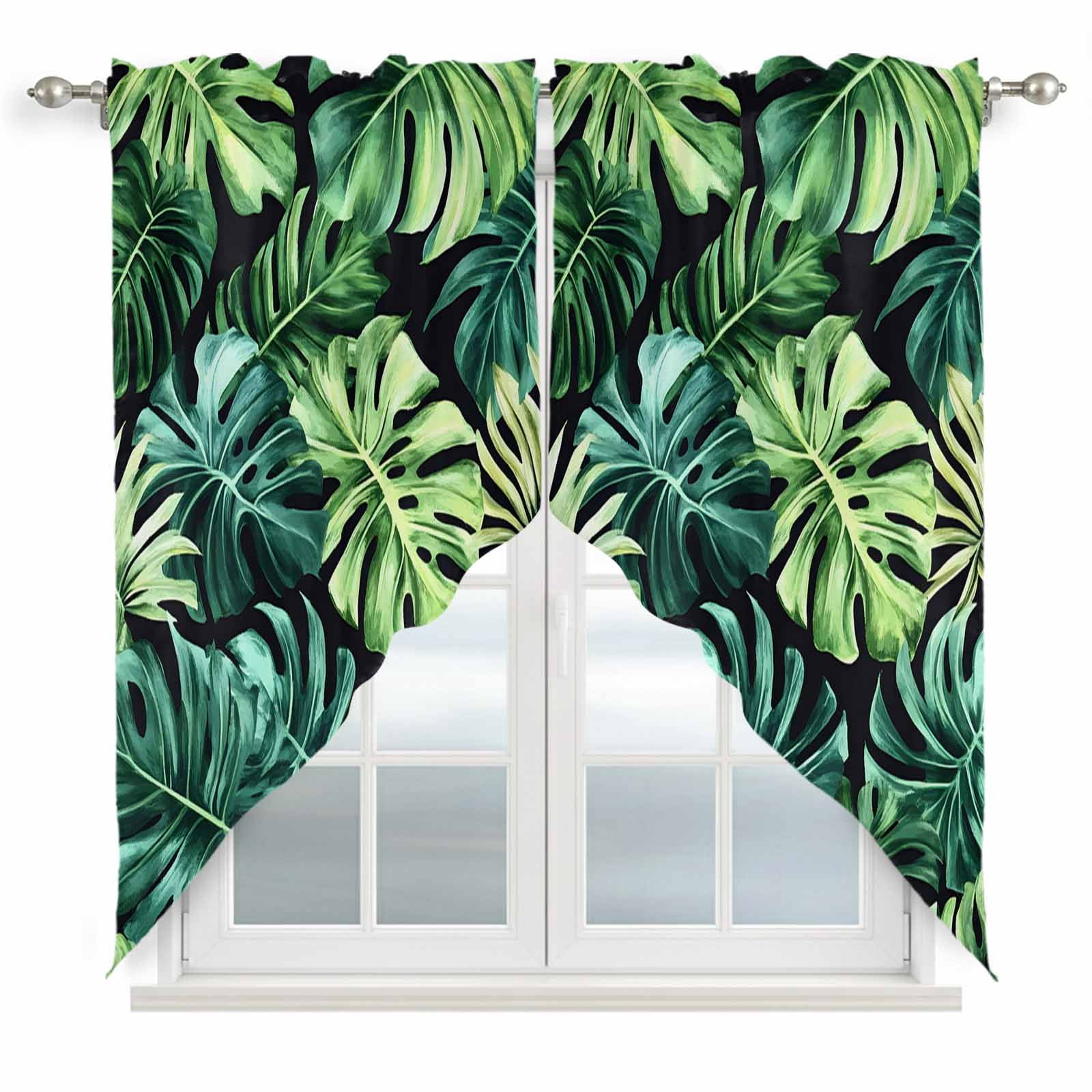 Palm Leaf Swag Curtains Green Tropical Plant Summer Nature Scenery Swag ...