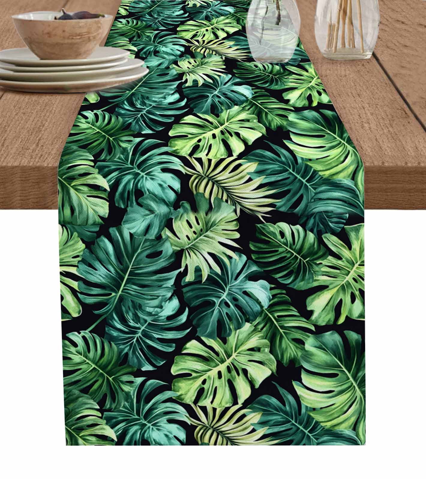 Palm Leaf Table Runner 60 Inches, Green Tropical Plant Summer Nature ...