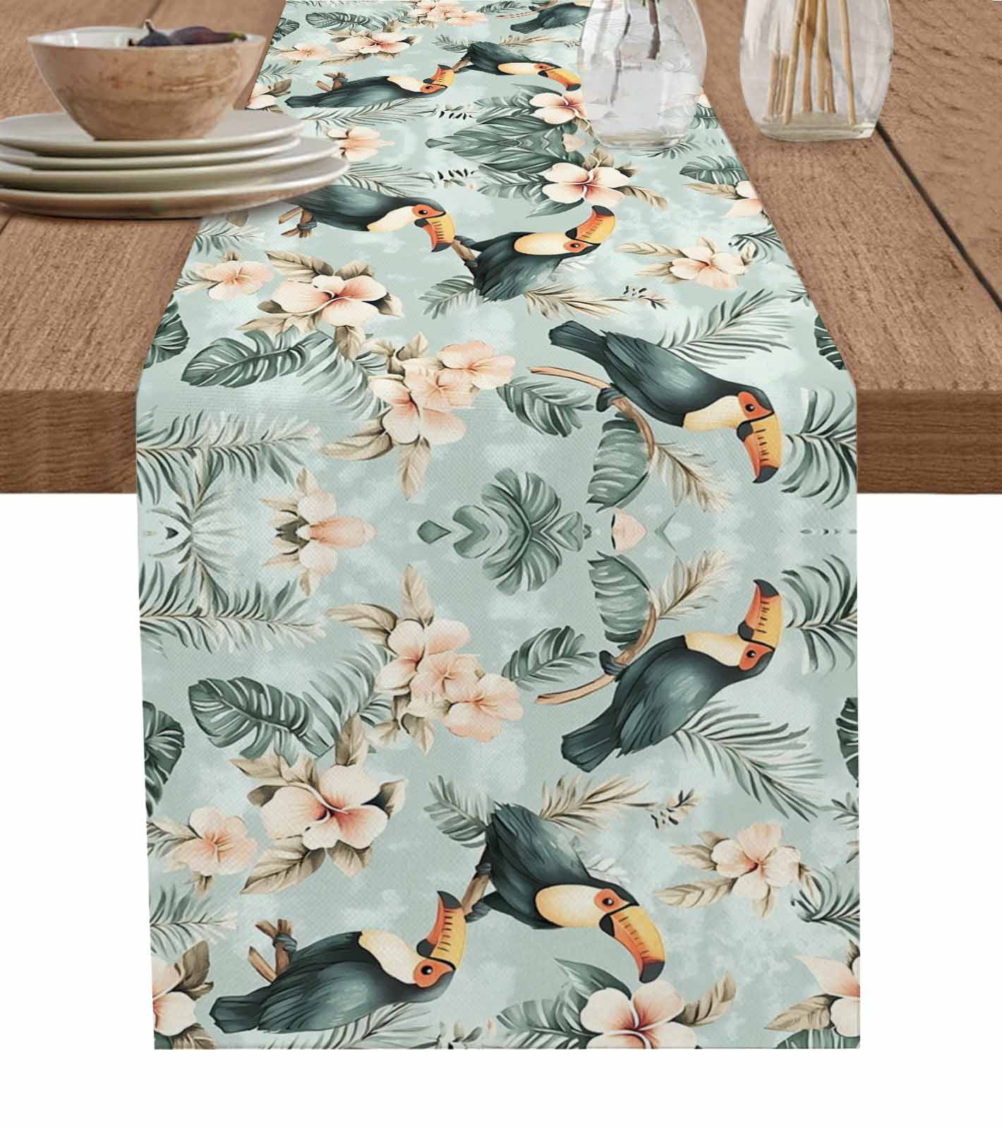Palm Leaf Table Runner 72 Inches, Animal Bird Flower Tropical Plant ...