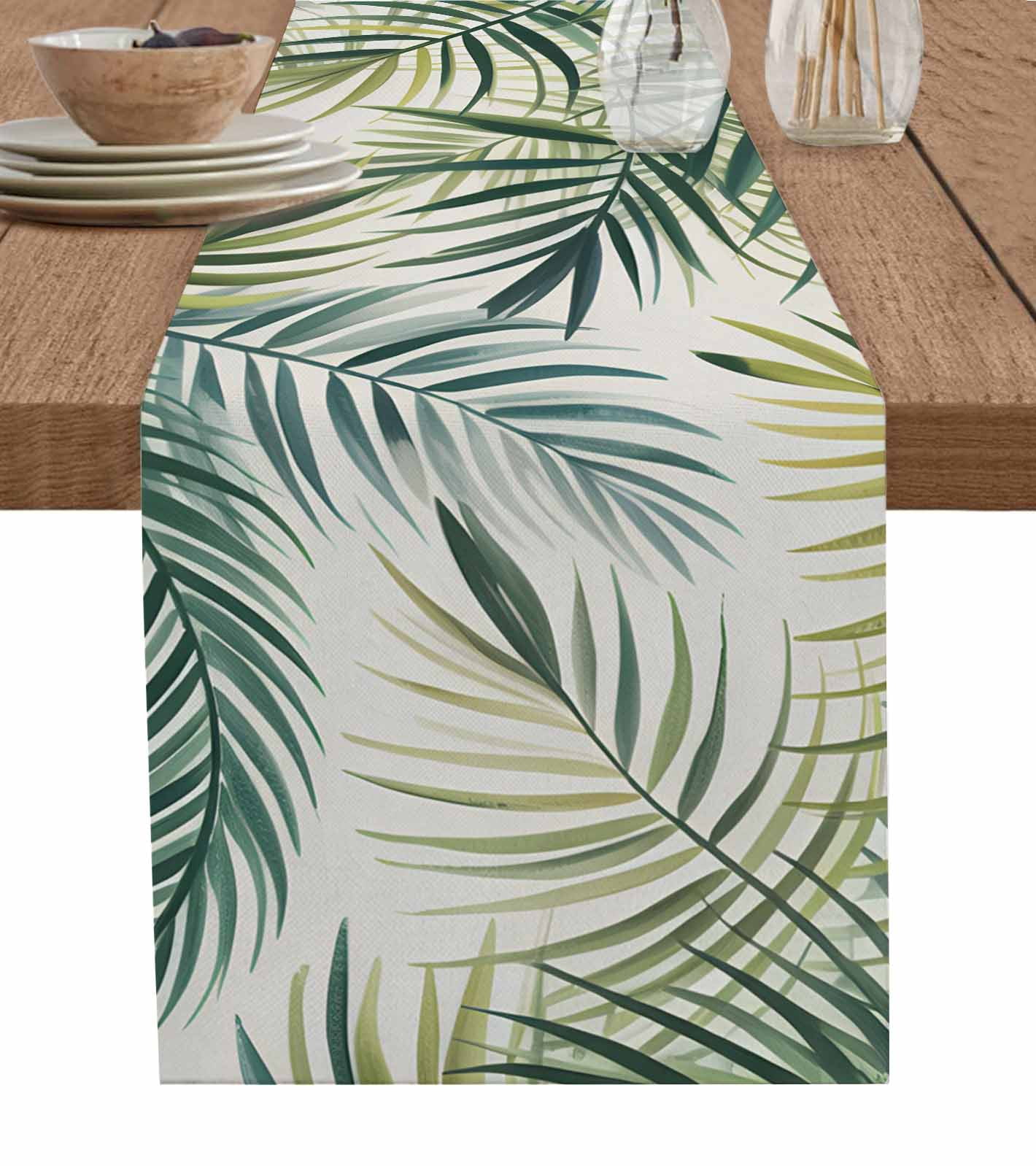 Palm Leaf Table Runner 72 Inches, Green Tropical Plant Summer Botanical ...