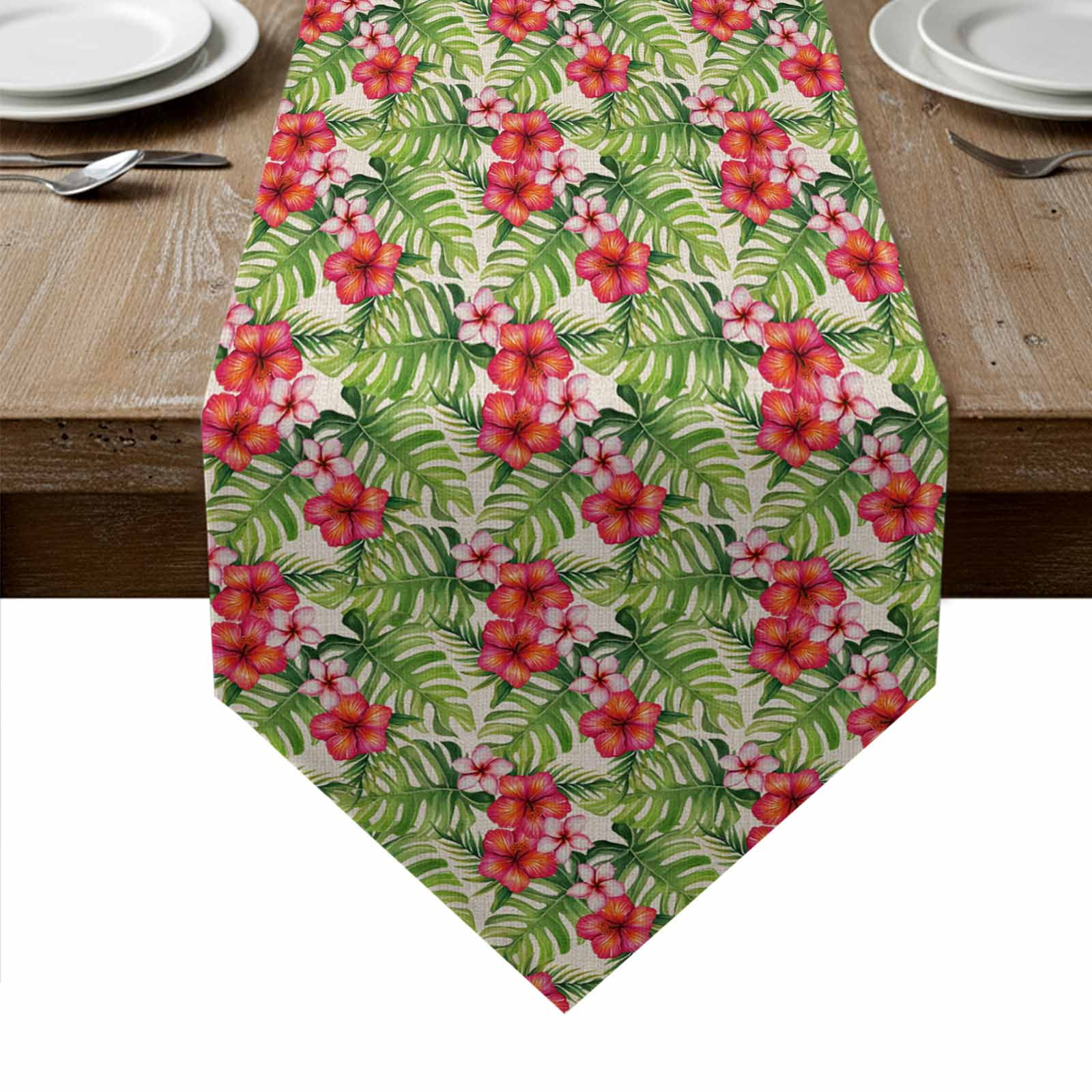 Palm Leaf Table Runner Linen Burlap Table Runner 108 Inches Long Green ...