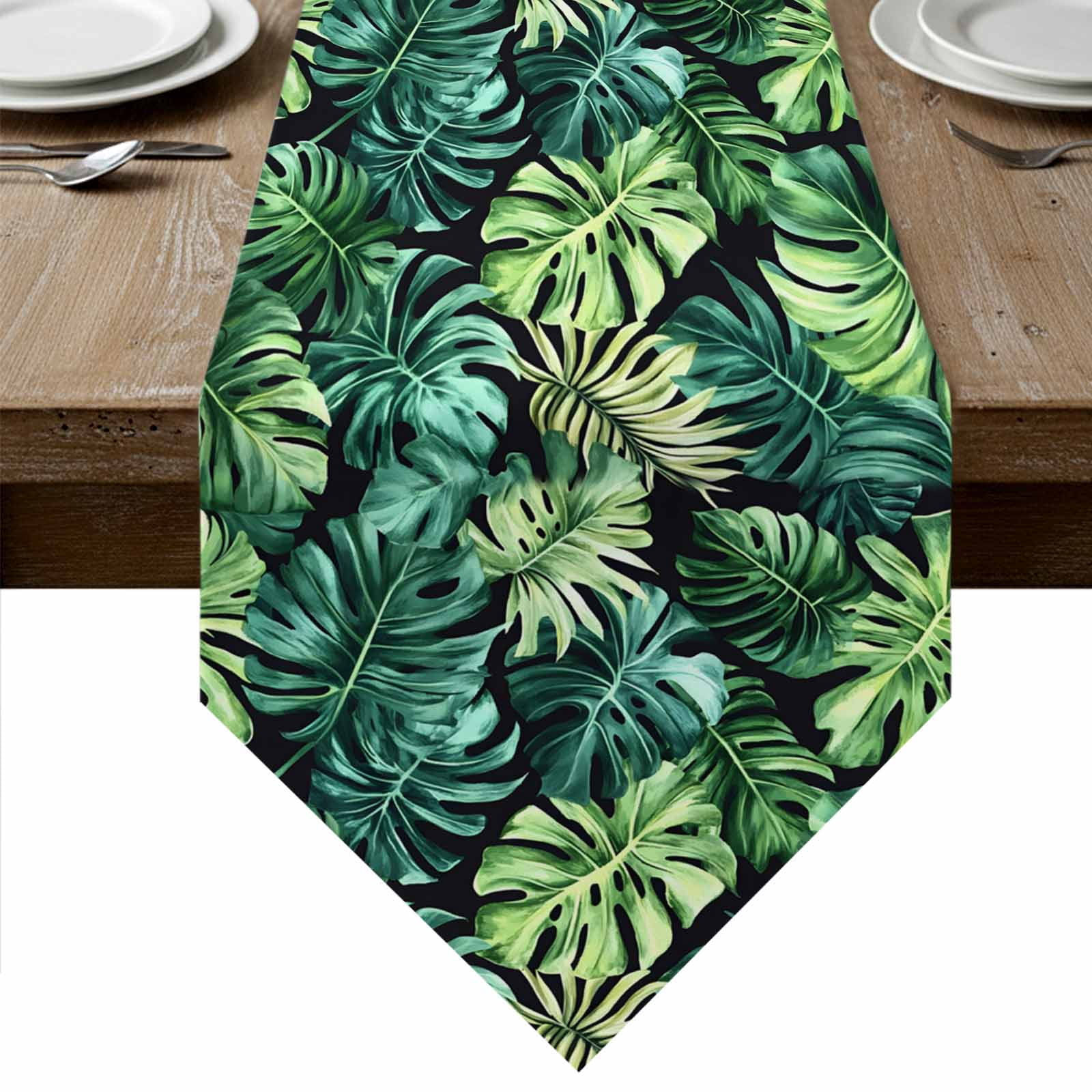 Palm Leaf Table Runner Linen Burlap Table Runner 72 Inches Long Green ...