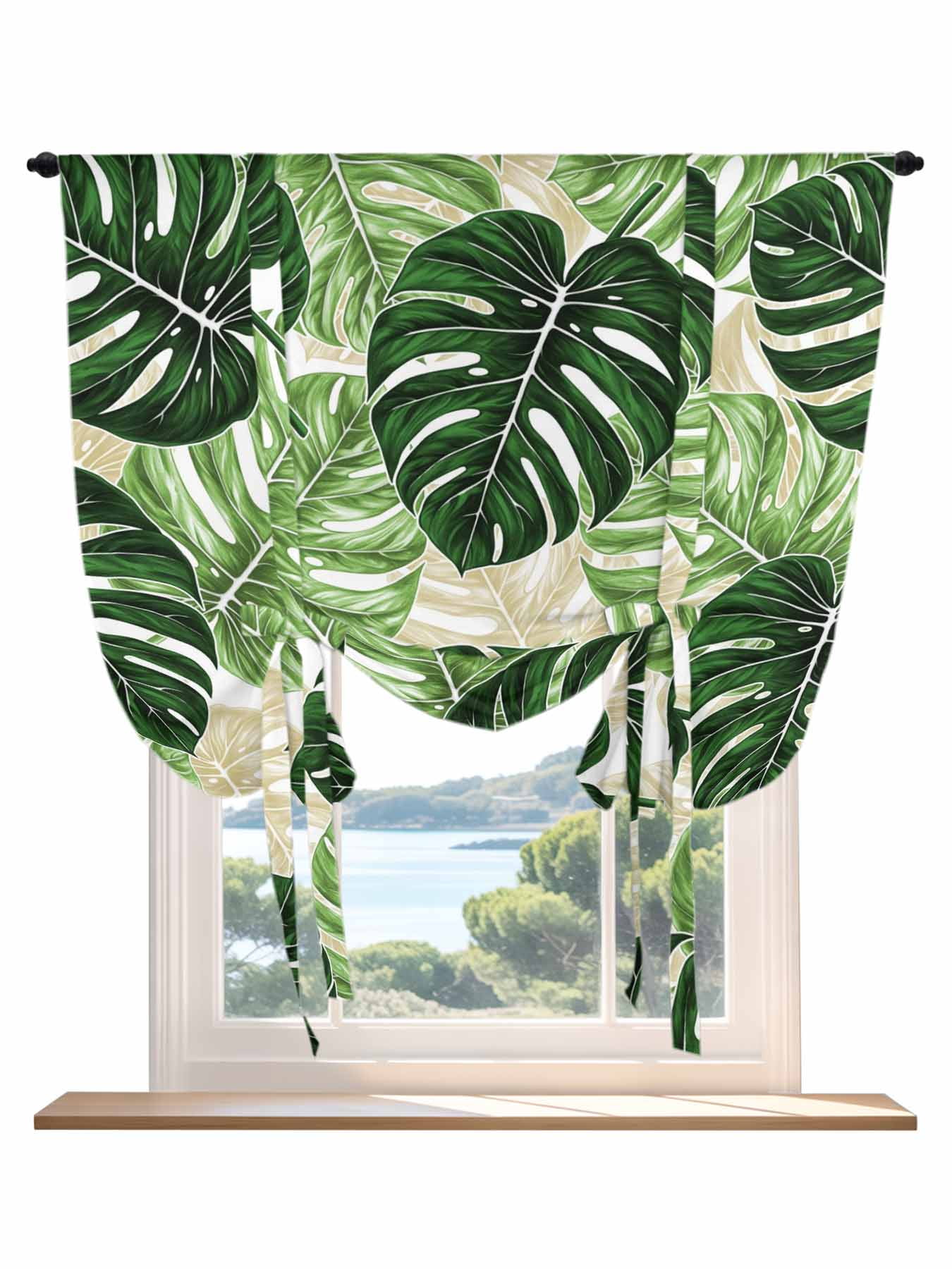 Palm Leaf Tie Up Curtains for Windows 45 Inch Length Balloon Curtains ...