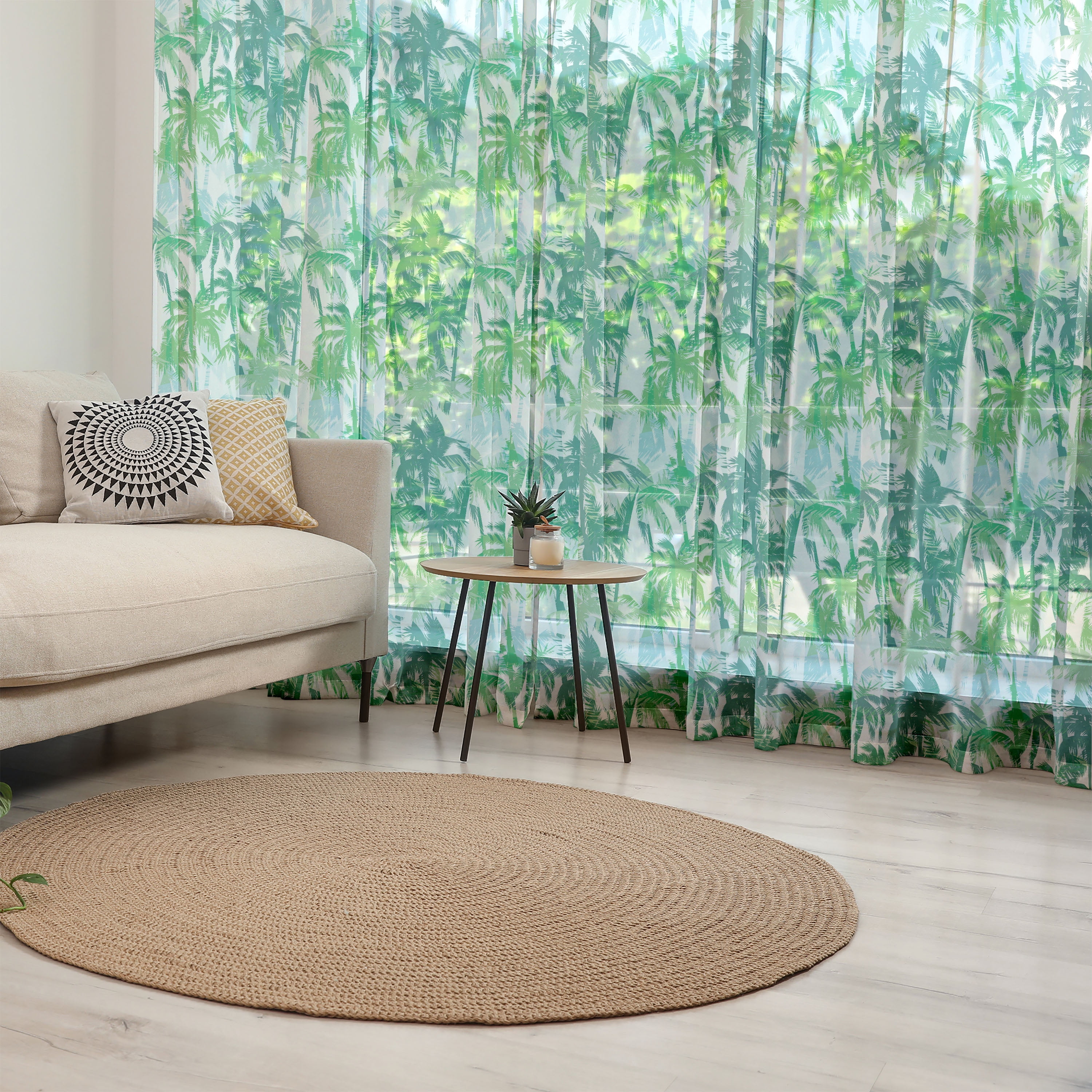 Palm Leaf Tulle Curtains with Rod Pocket, Exotic Fantasy Abstract ...